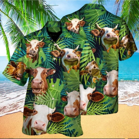 Cow Face Troll Funny Lover Cattle Tropical Style Hawaiian Shirt ...