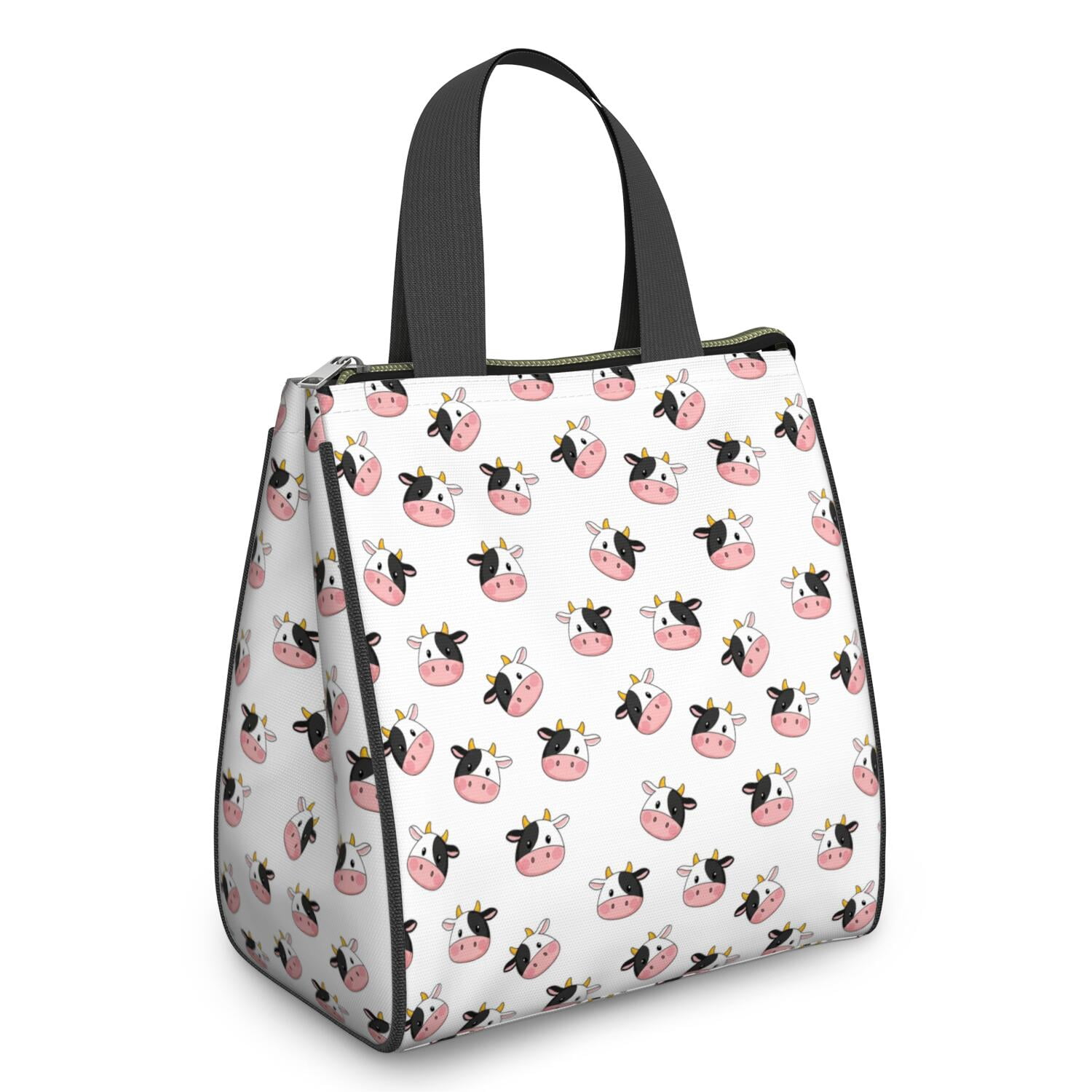 Cow and Face White Pattern Insulated Lunch Bag for Women Men, Large ...