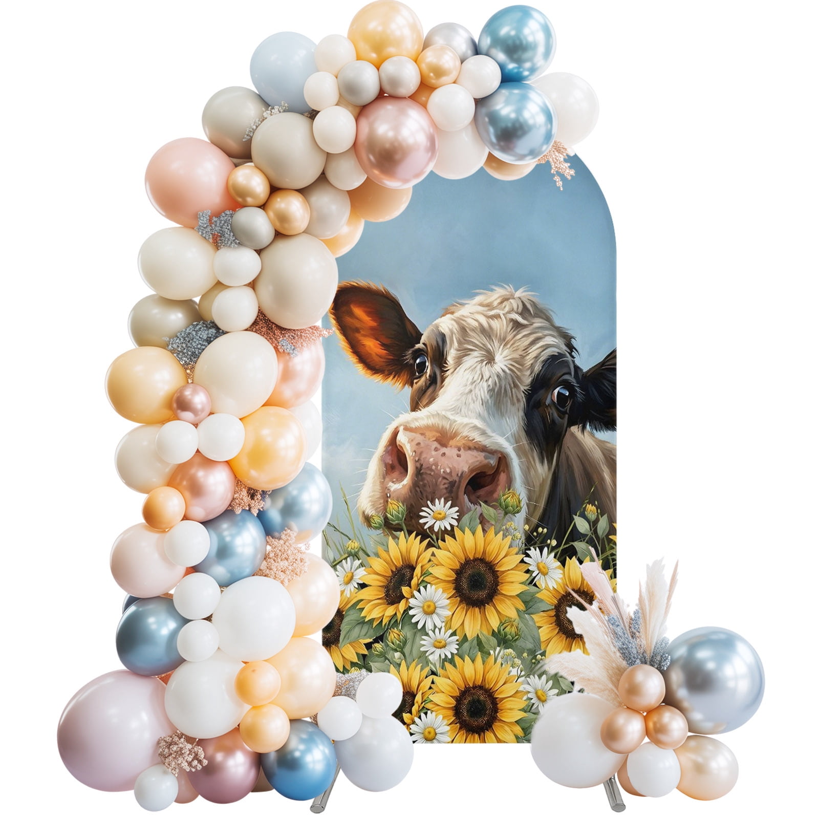 Cow Farmhouse Arch Backdrop Cover 4 FT Yellow Sunflowers Daisy Country ...