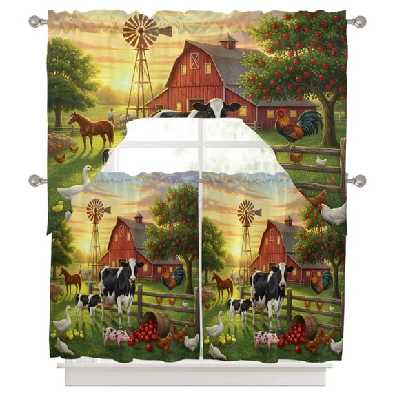 Cow Farmhouse Kitchen Curtains Swag Valance and Tier Curtains Set 36 ...