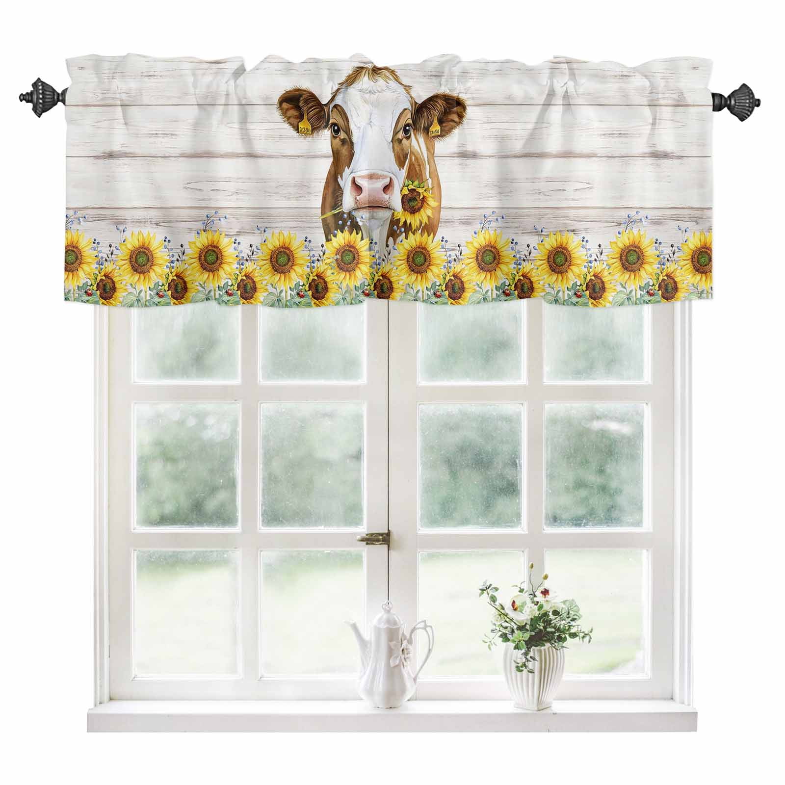 Cow Farmhouse Kitchen Valances for Windows 60x18 Inch Kitchen Curtains ...
