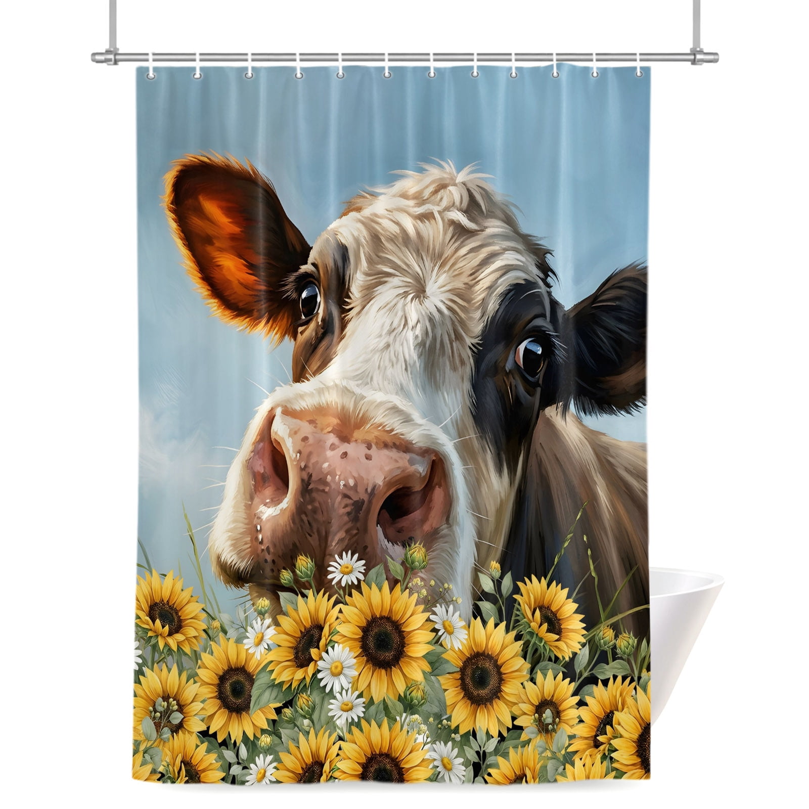 Cow Farmhouse Shower Curtains for Bathroom, Yellow Sunflowers Daisy ...