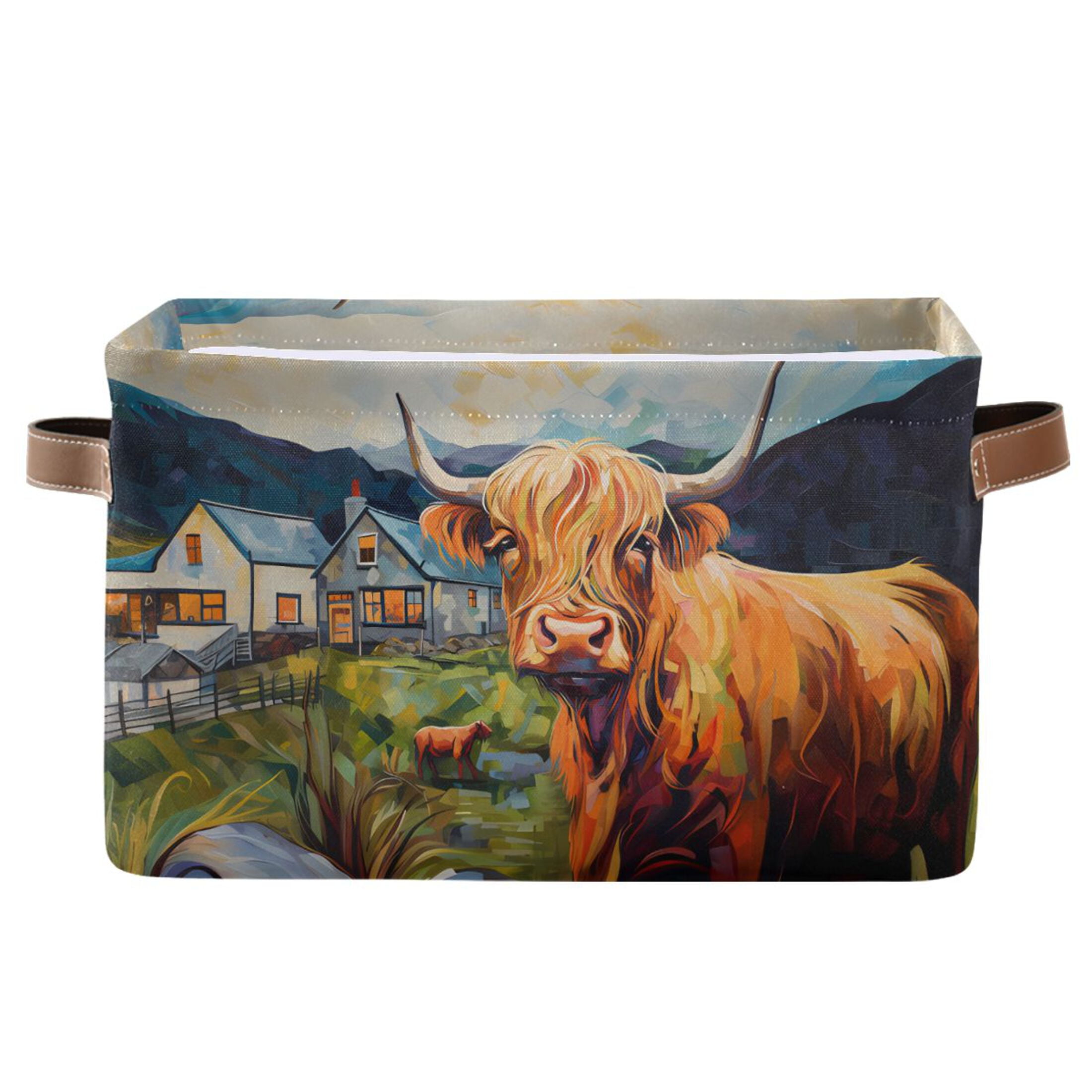 Cow Farmhouses Storage Basket Large Bin Laundry Boxes Toys Foldable ...
