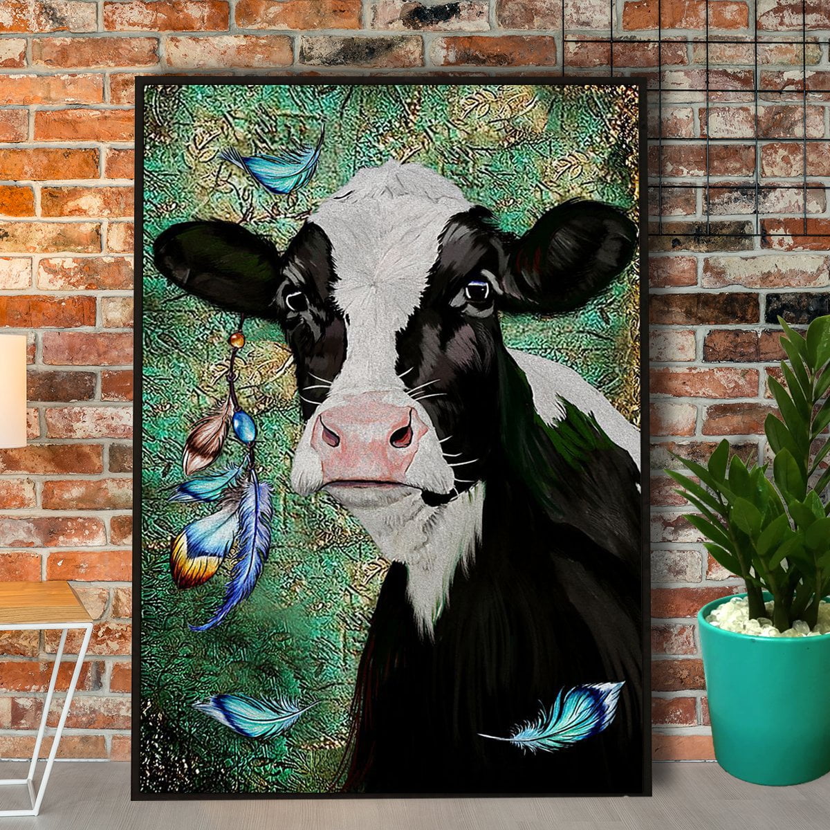 Cow & Feather Vintage Loved Cow Paper Poster No Frame 16 x 24 Inch ...