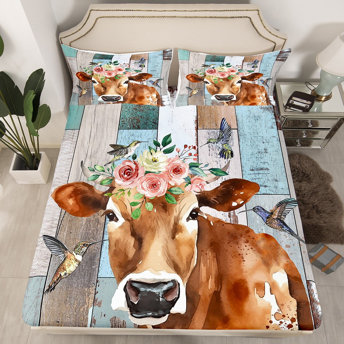 Cow Fitted Sheet Farmhouse Wild Funny Animal Bed Sheets for Girls Boys ...