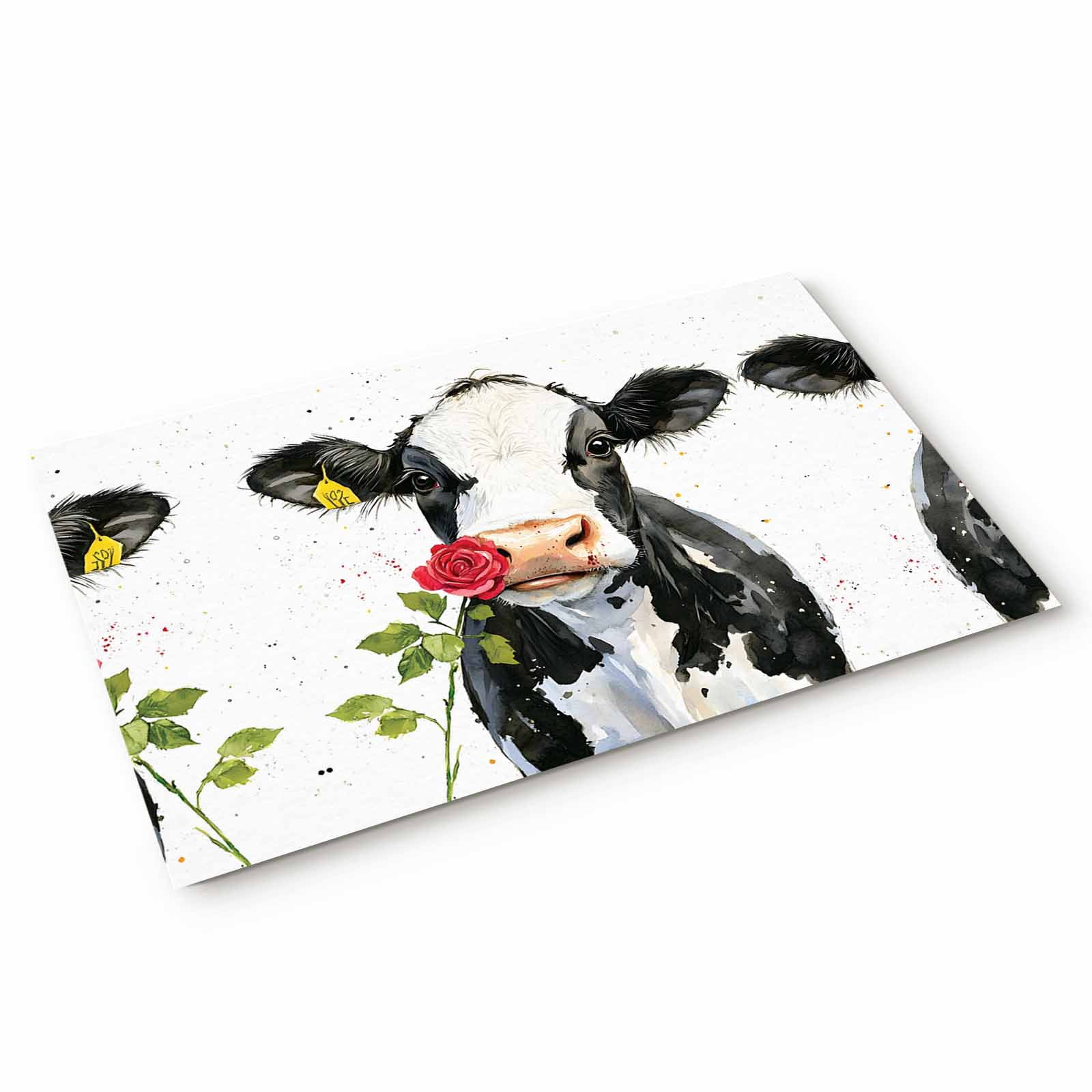 Cow Floral Door Mat Rustic Farm Watercolor Black White Cow Red Flowers ...