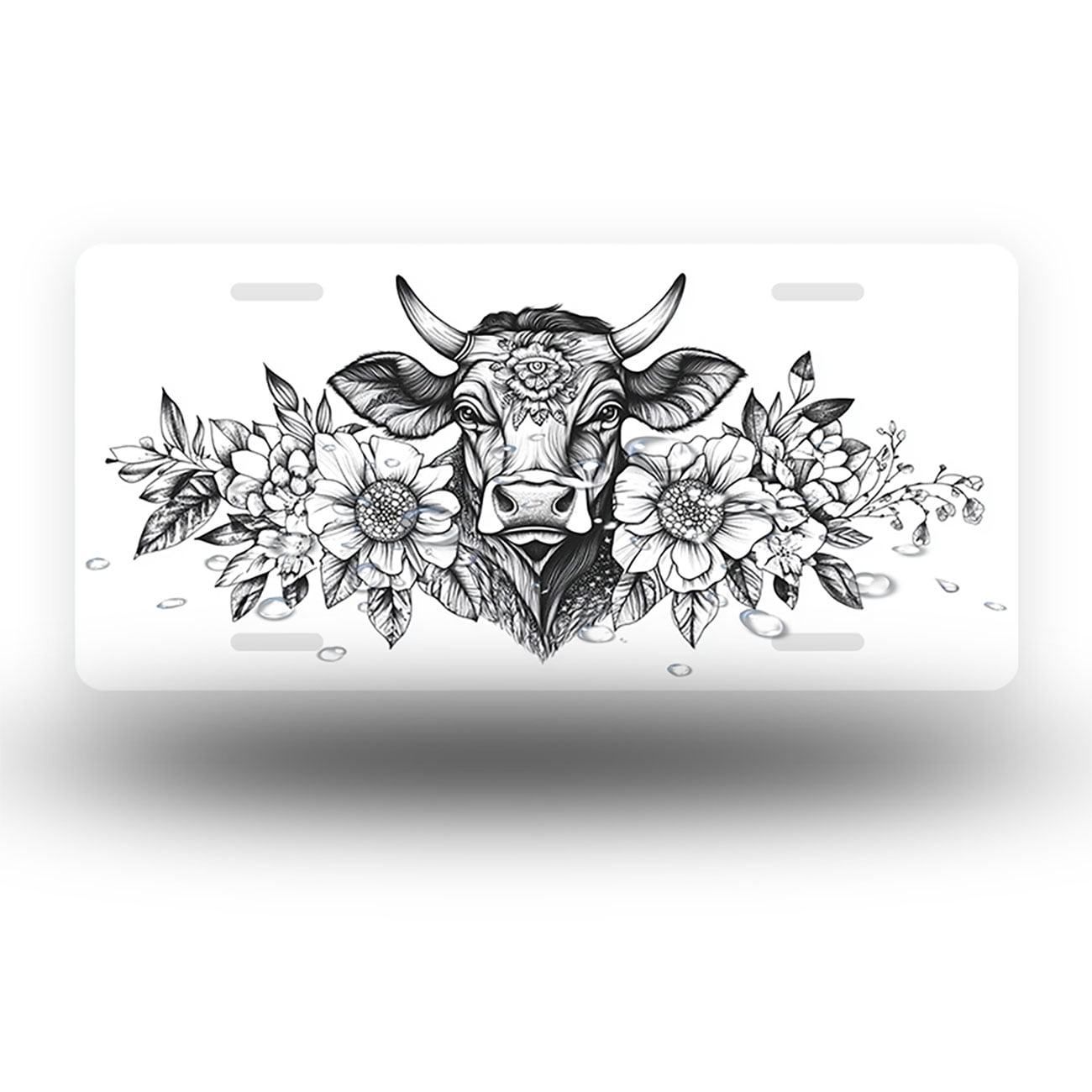 Cow with Floral and Eye Tattoo Design Front License Plate,Metal License ...