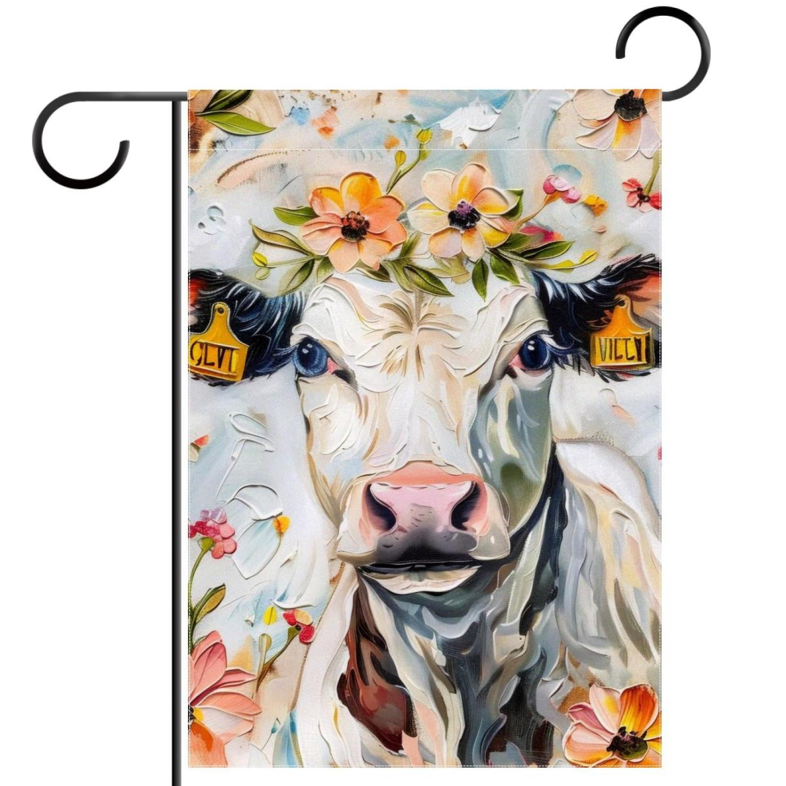 Cow Floral Oil Painting Style Welcome Garden Flags, 12 x 18 Inch Double ...