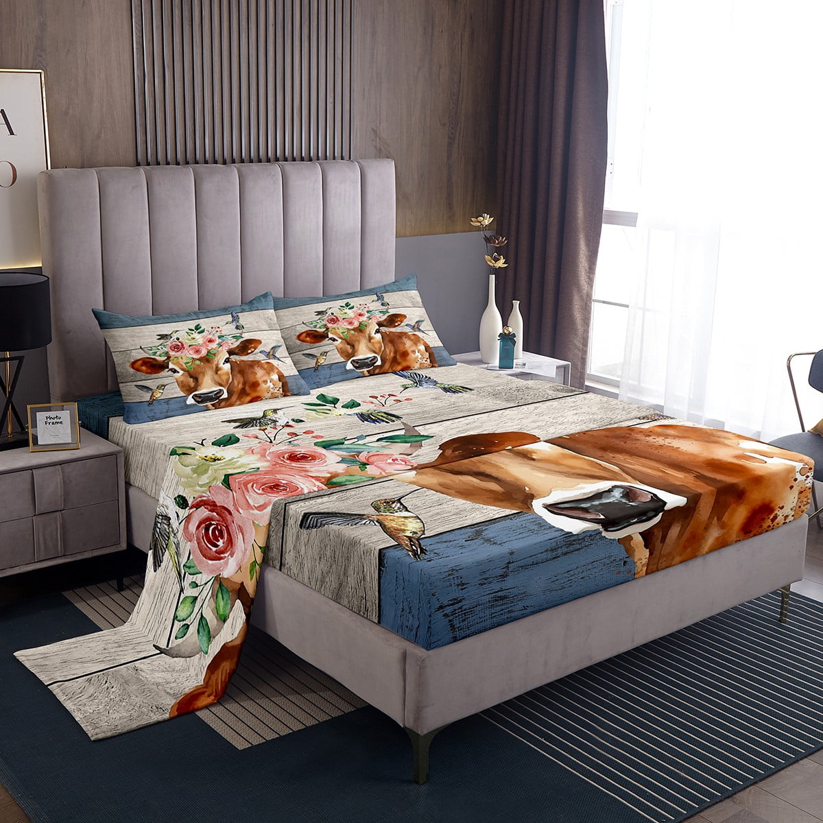 Cow Flower Bed Sheets Set Western Farmhouse Animal Sheets for Teens ...