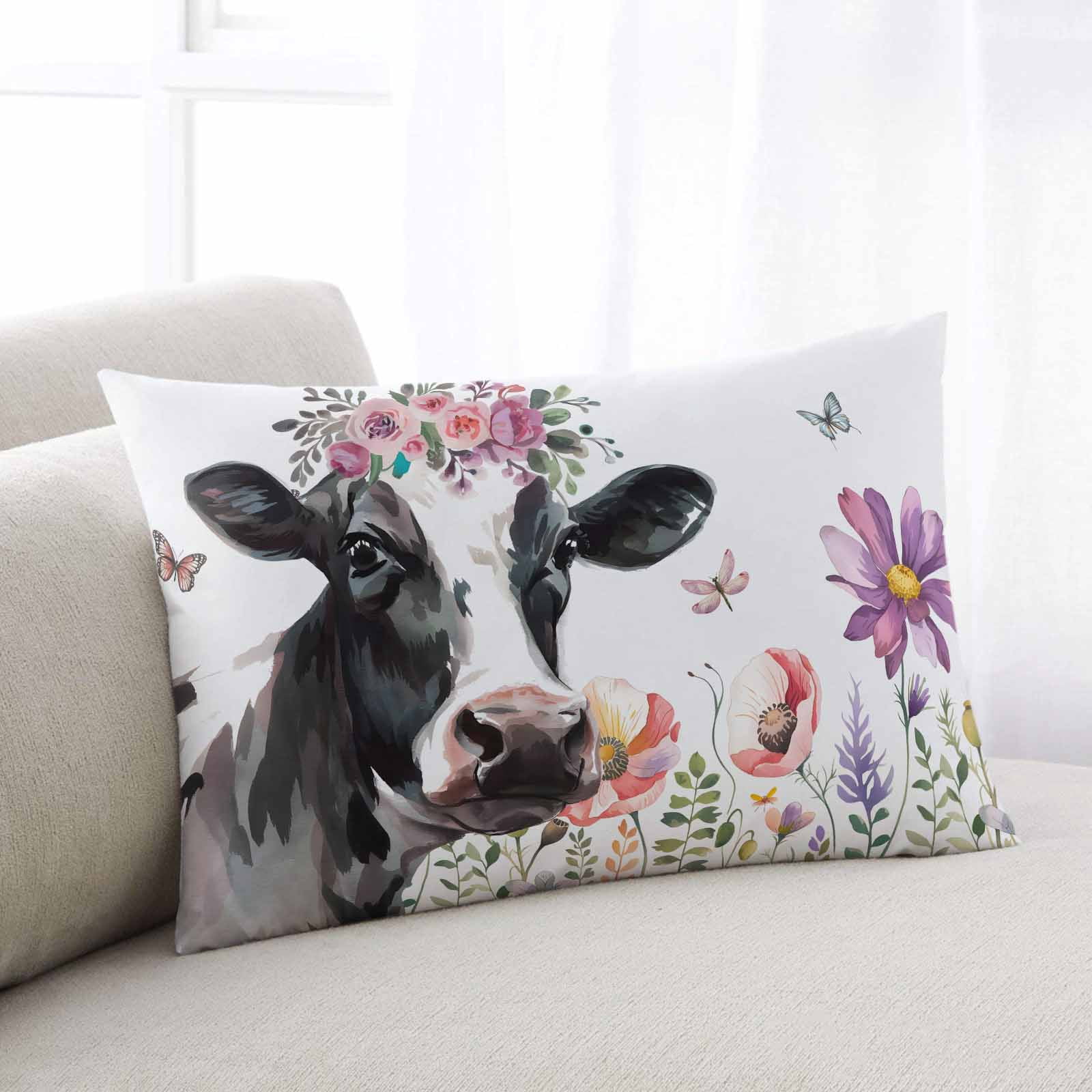 Cow Flower Body Pillow Cover, Pillowcase Protectors with Zipper ...