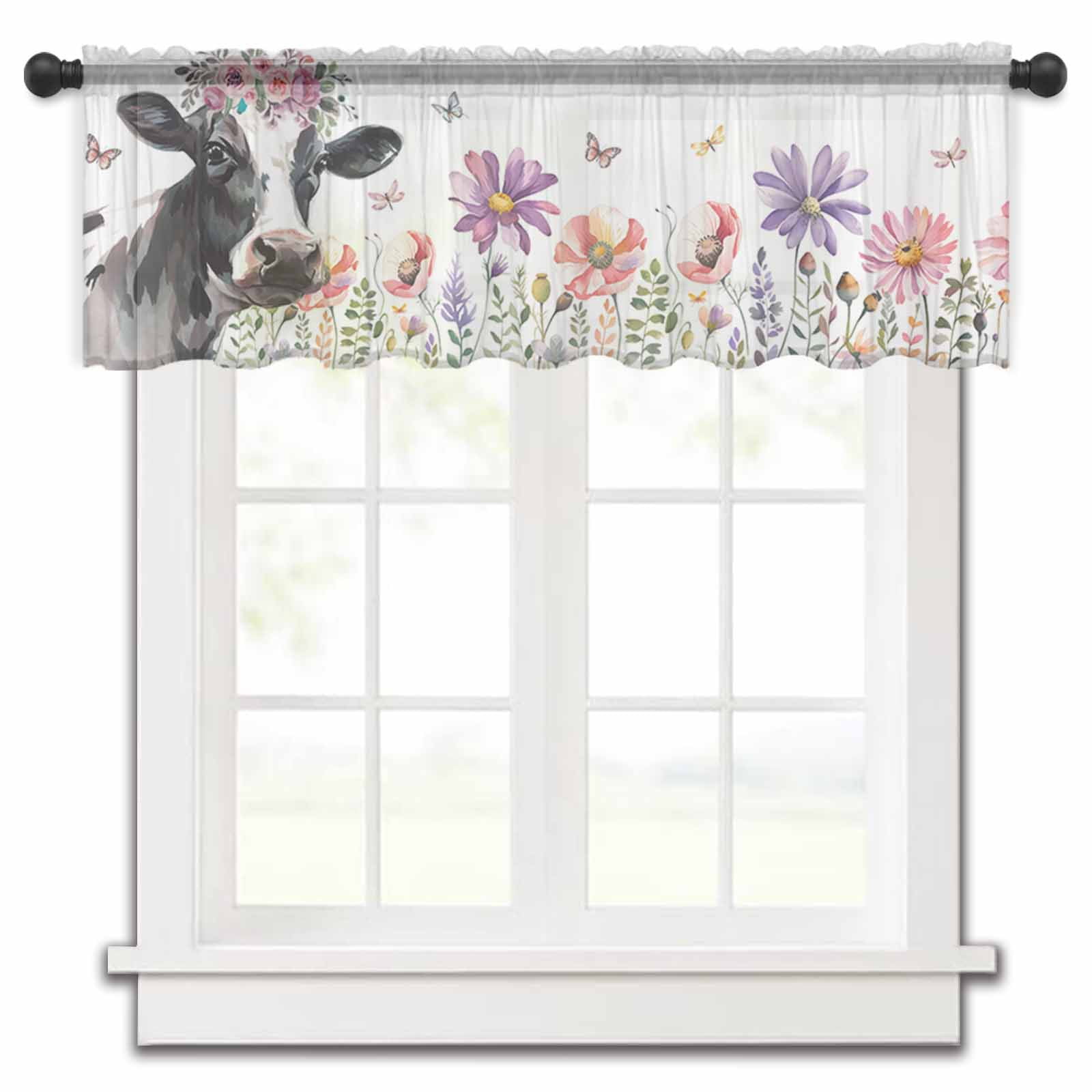 Cow Flower Valance Curtains for Kitchen/Living Room/Bathroom/Bedroom ...