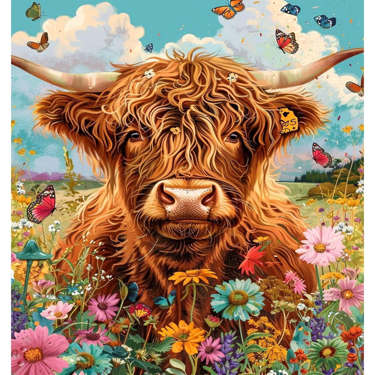 Cow Flowers Dimond Art Paintings, Calf Cow 5D Diamond Round Full Drill ...