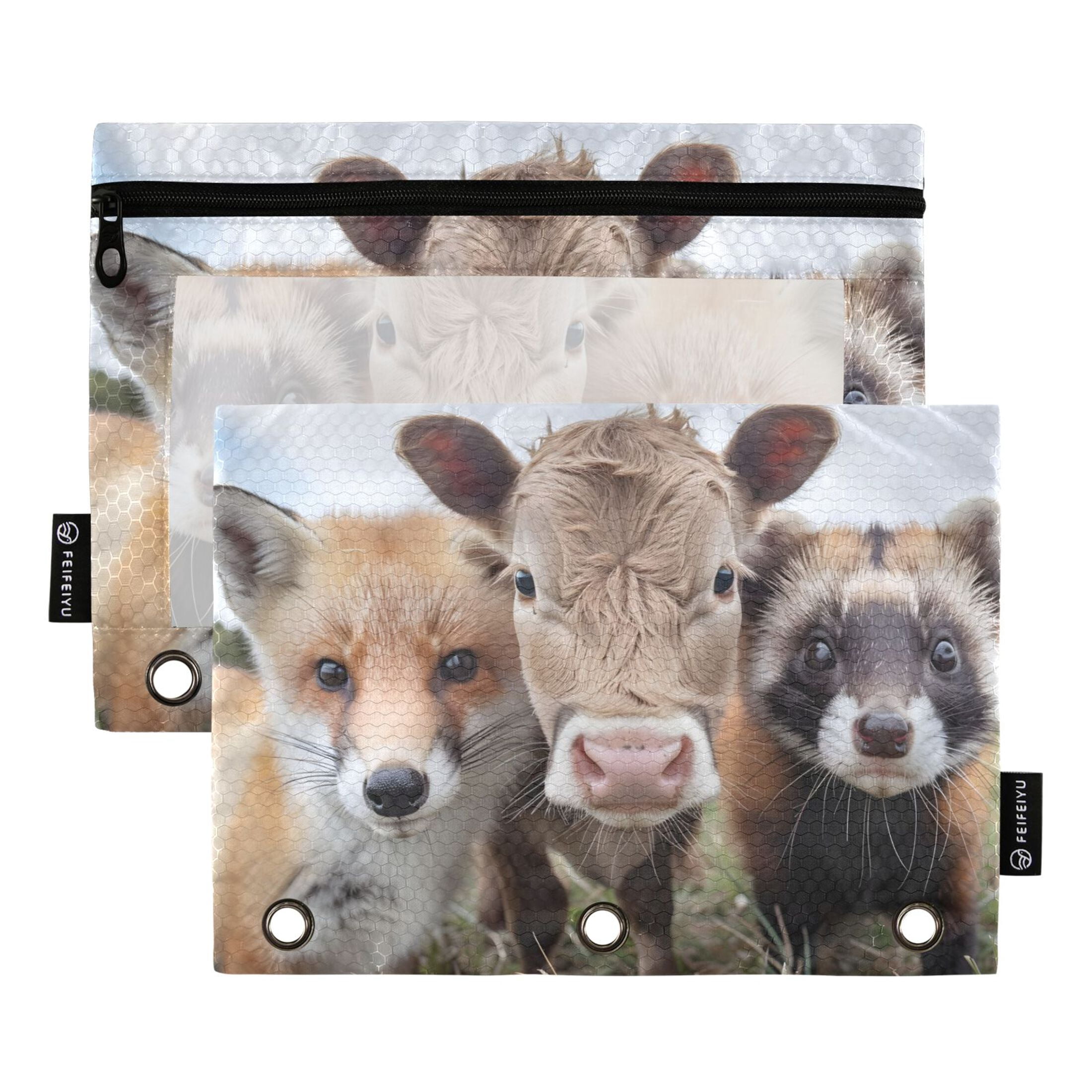 Cow Fox Ferret 2 Pack Pencil Pouch for 3 Ring Binder Smooth Zipper ...