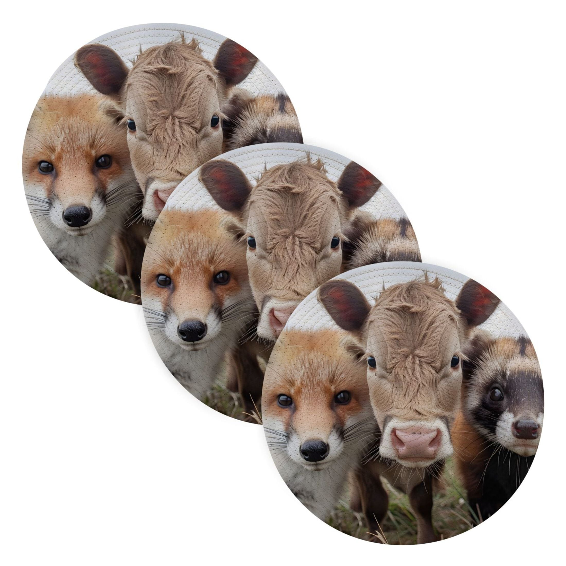 Cow Fox Ferret 3 Pcs Pot Holders Trivets Set Woven Heat-Resistant ...