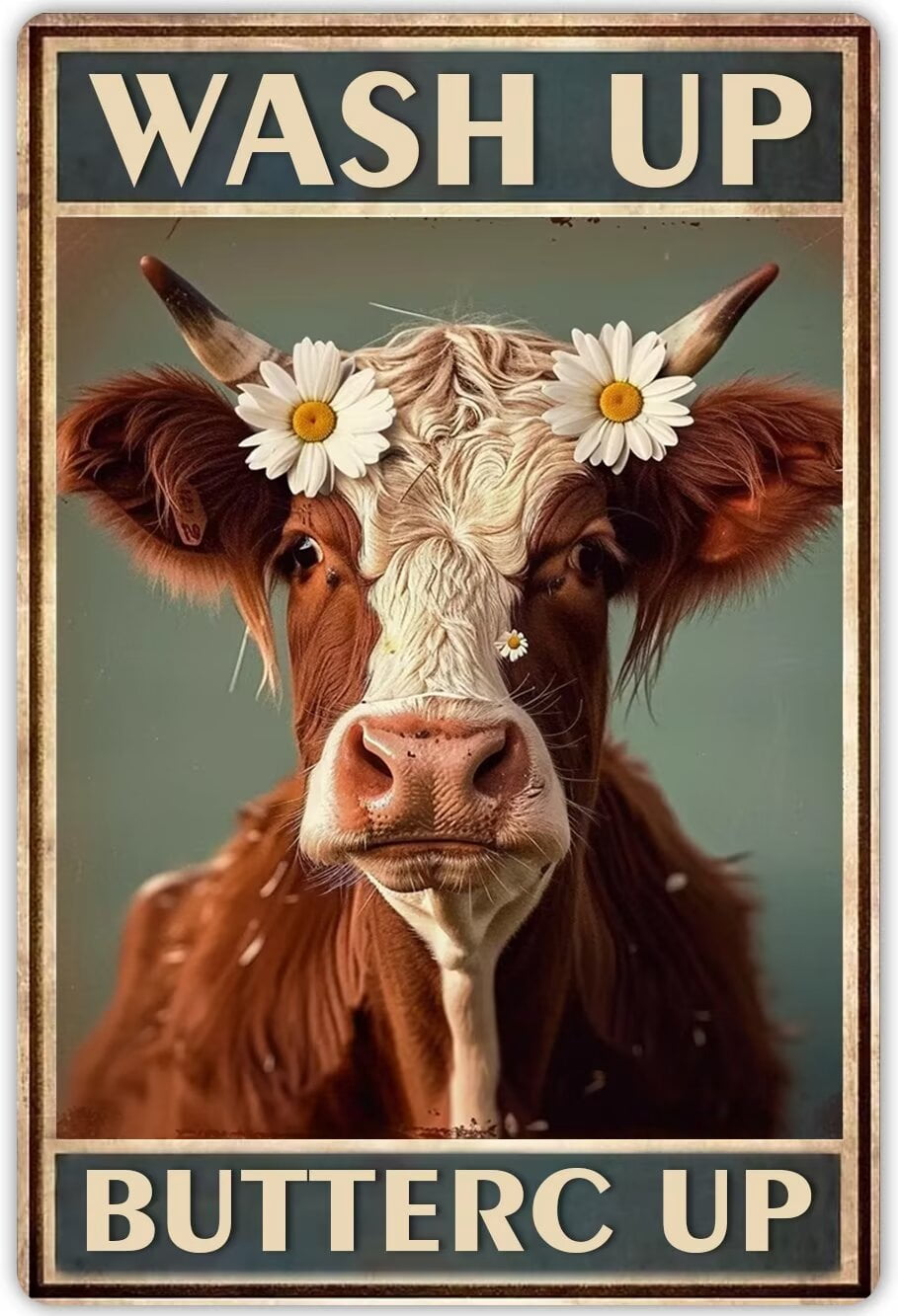 Cow Funny Bathroom Decor Metal Tin Sign Wash Up Buttercup Dog Poster ...