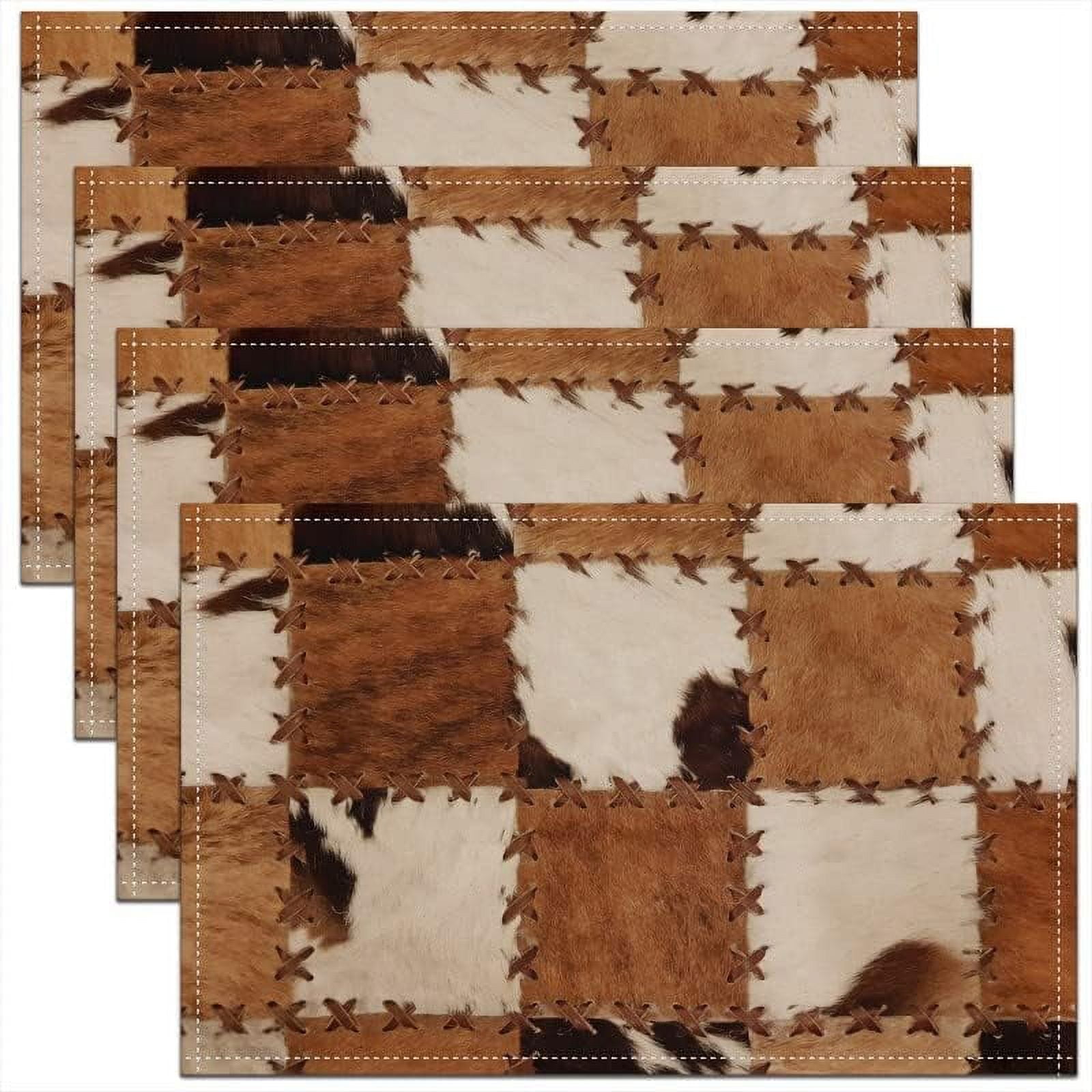 Cow Fur Placemats 12"x18",Cowhide Table Place Mats Set of 4,Farmhouse ...