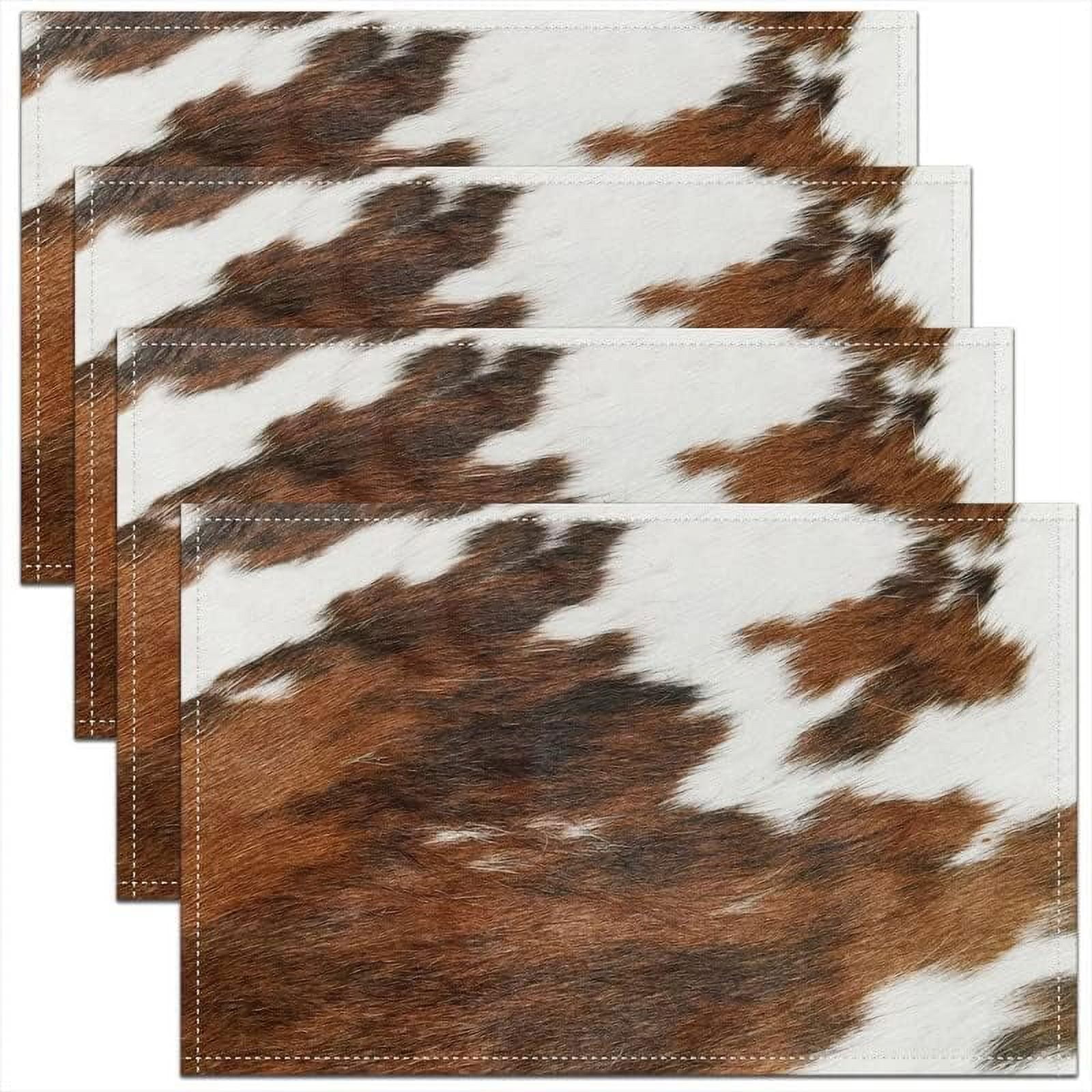 Cow Fur Placemats 12"x18",Cowhide Table Place Mats Set of 4,Farmhouse ...