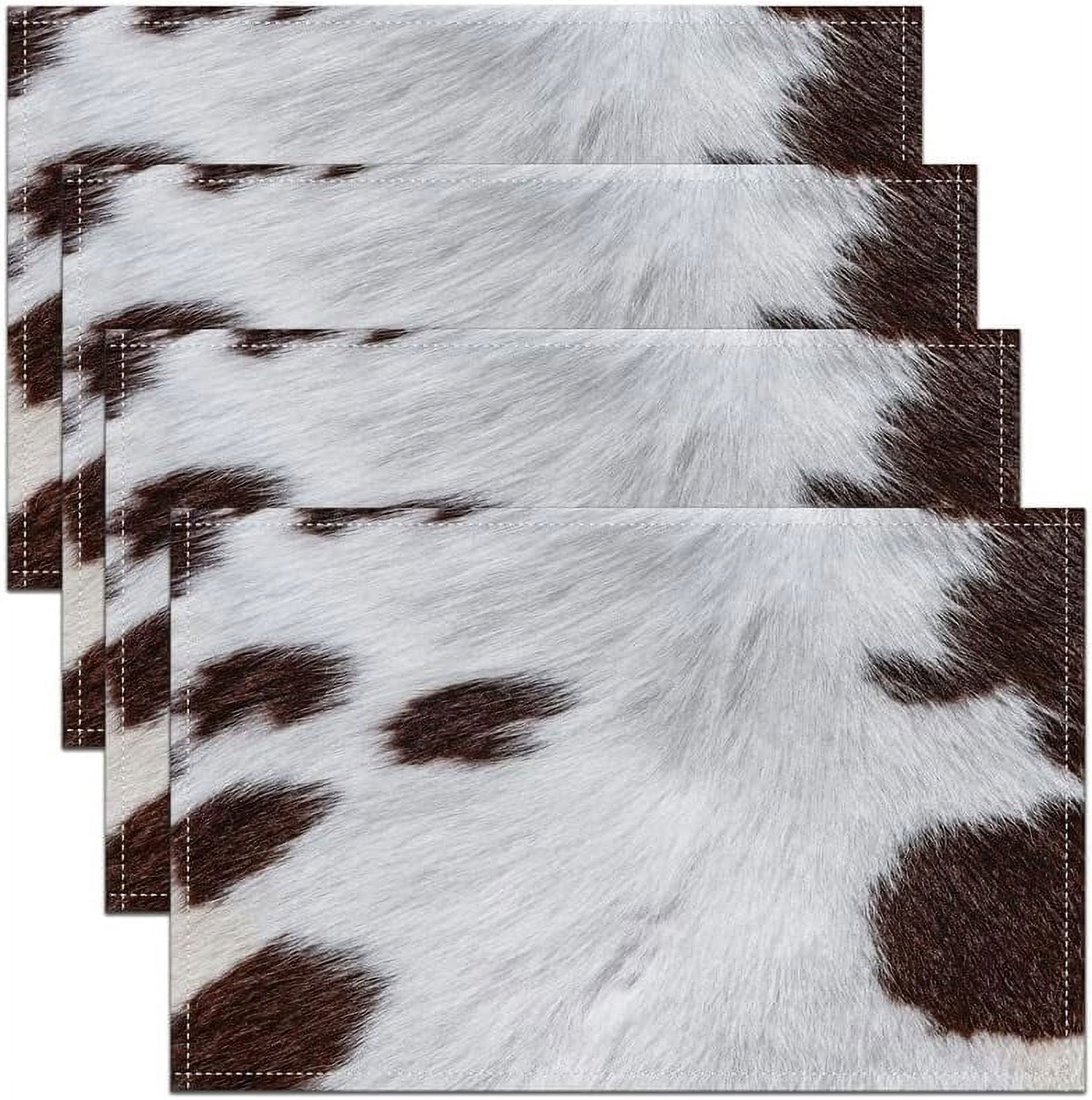 Cow Fur Placemats Set of 4, Cowhide Place Mats 12x18 Inch for Dining ...
