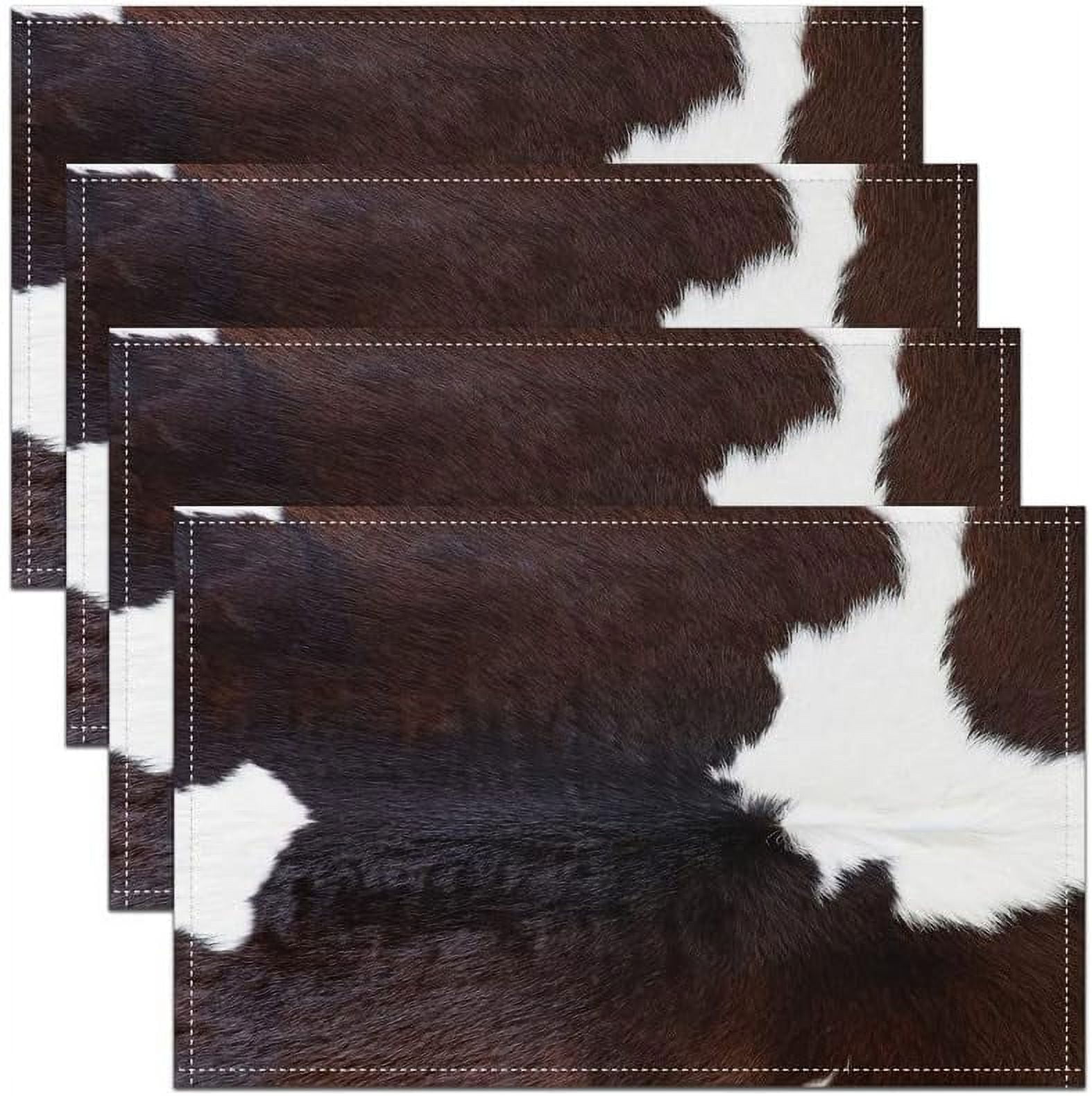 Cow Fur Placemats Set of 4, Cowhide Place Mats 12x18 Inch for Dining ...