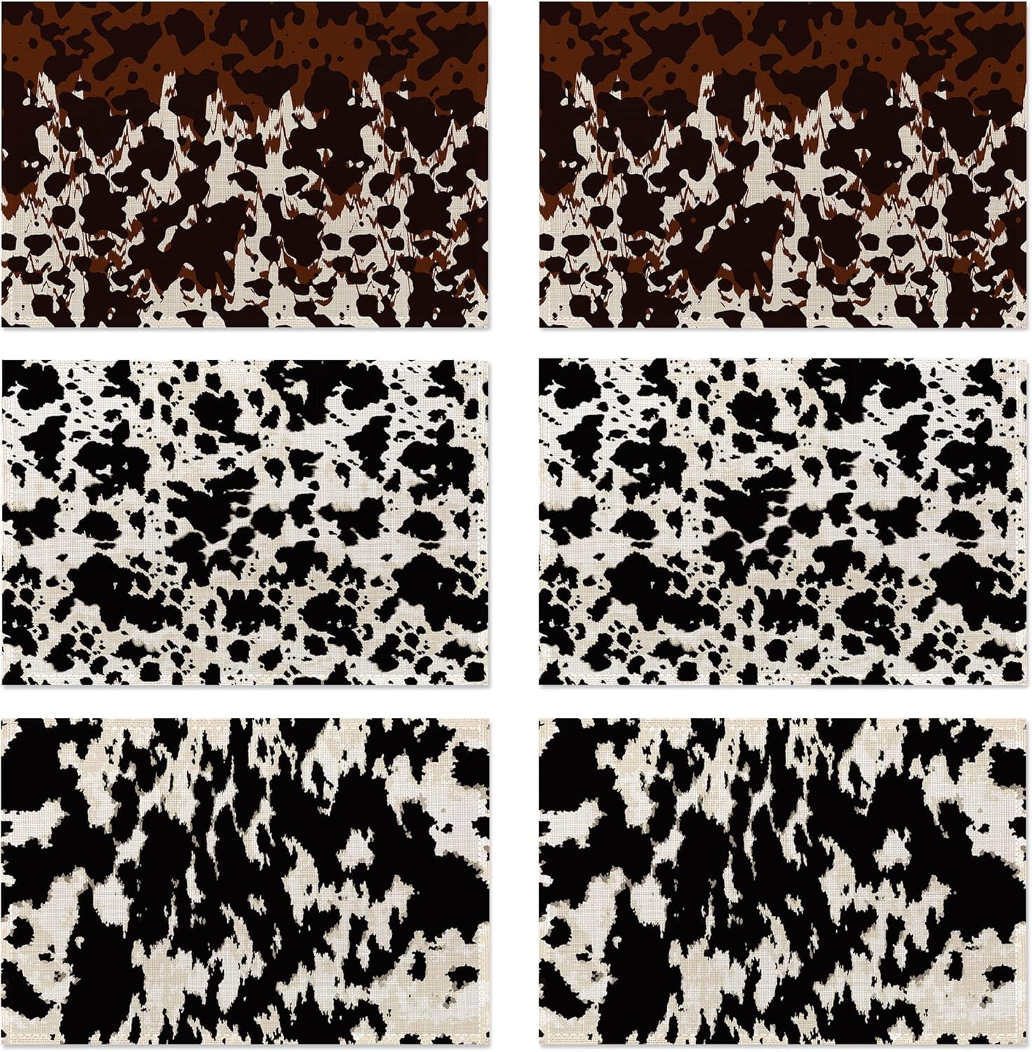 Cow Fur Placemats Set of 6,Washable Heat Resistant 12×18 Inch Linen ...