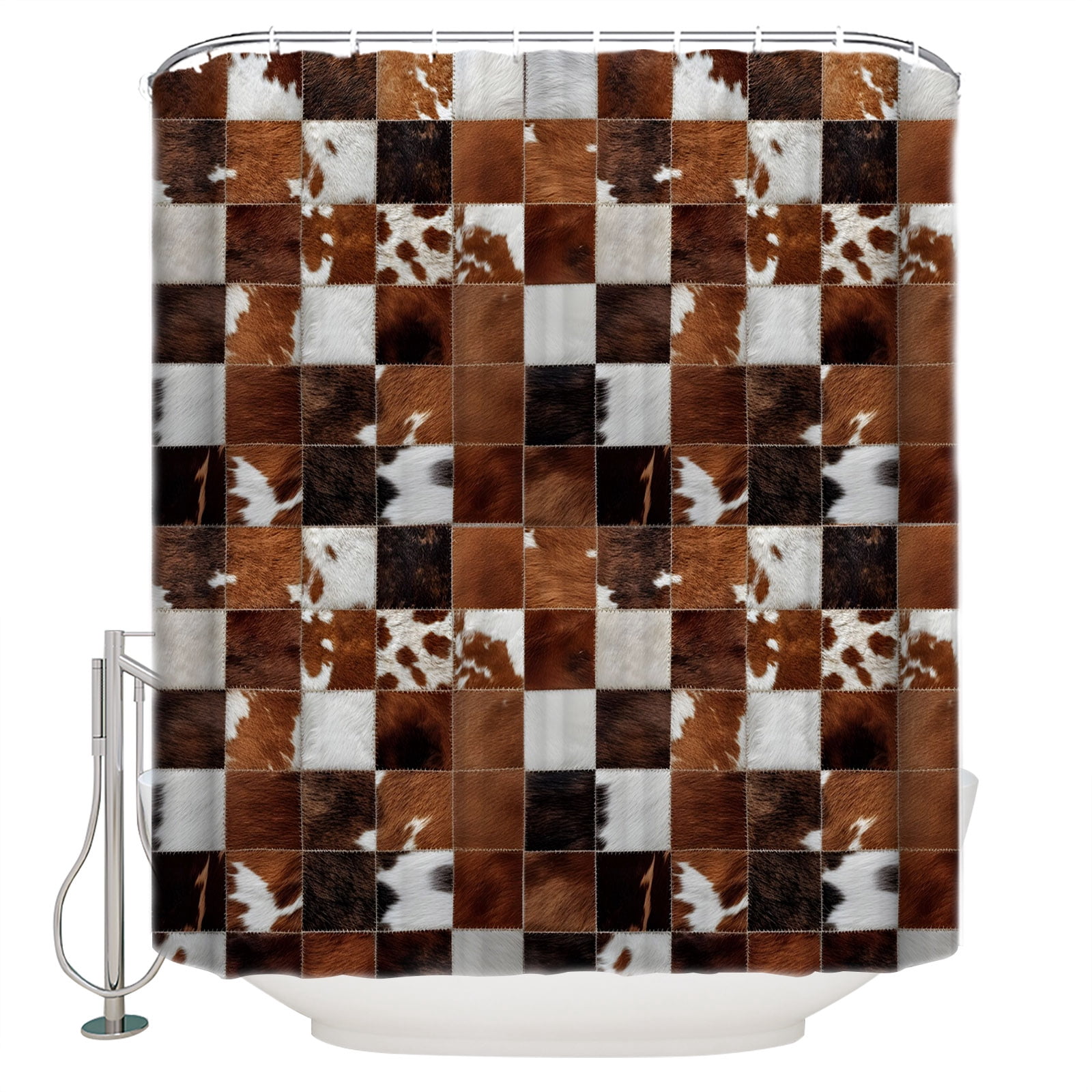 Cow Fur Print Bathroom Shower Curtains with 12 Hooks Polyester ...