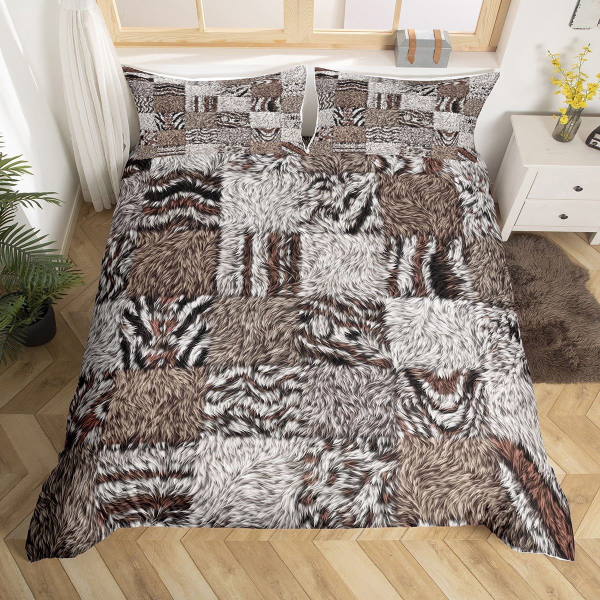 Cow Fur Print Duvet Cover Patchwork Tiger Wolf Skin Bedding Set For ...