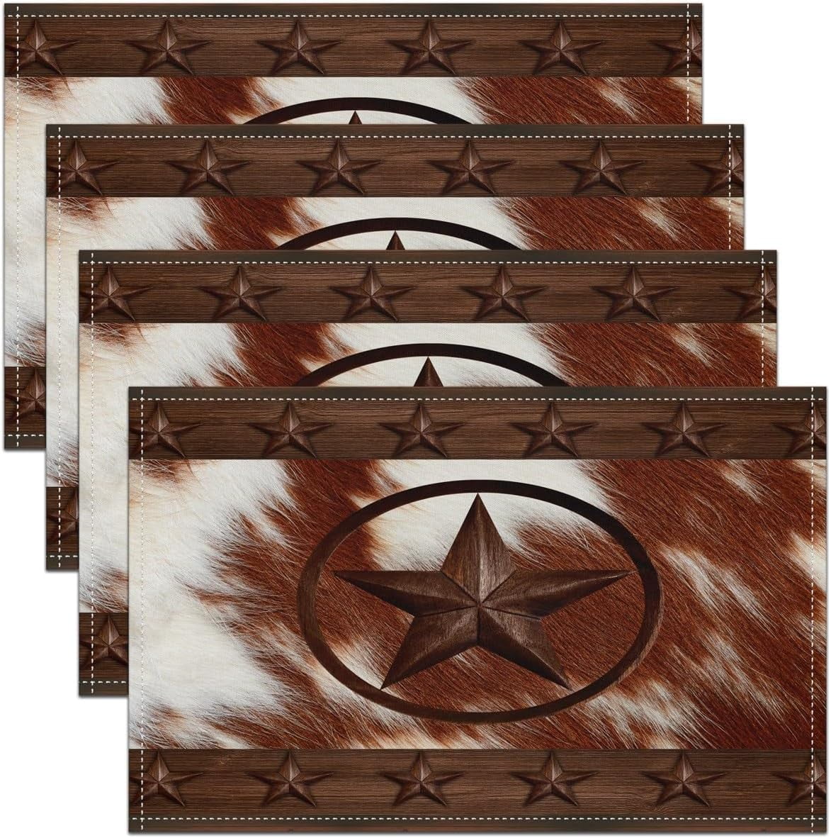 Cow Fur Print Table Mats Placemat 12"x18" Western Texas Star Decor ...