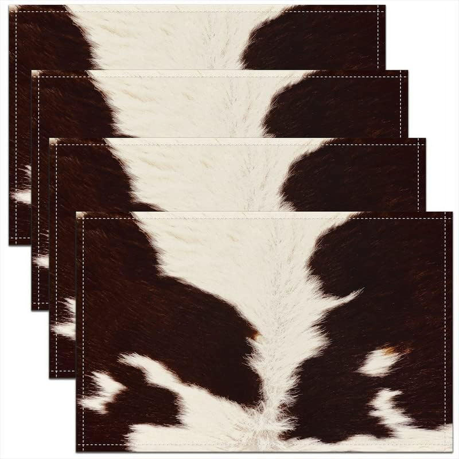 Cow Fur Printed Placemats 12"x18", Cowhide Table Place Mats Set of 4 ...