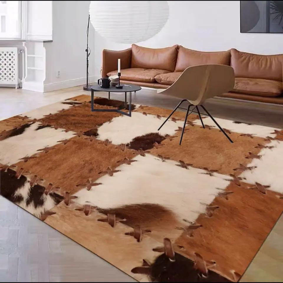 Cow Fur Spots Pattern Rug Cowhide Patchwork Print Carpet Upholstery ...