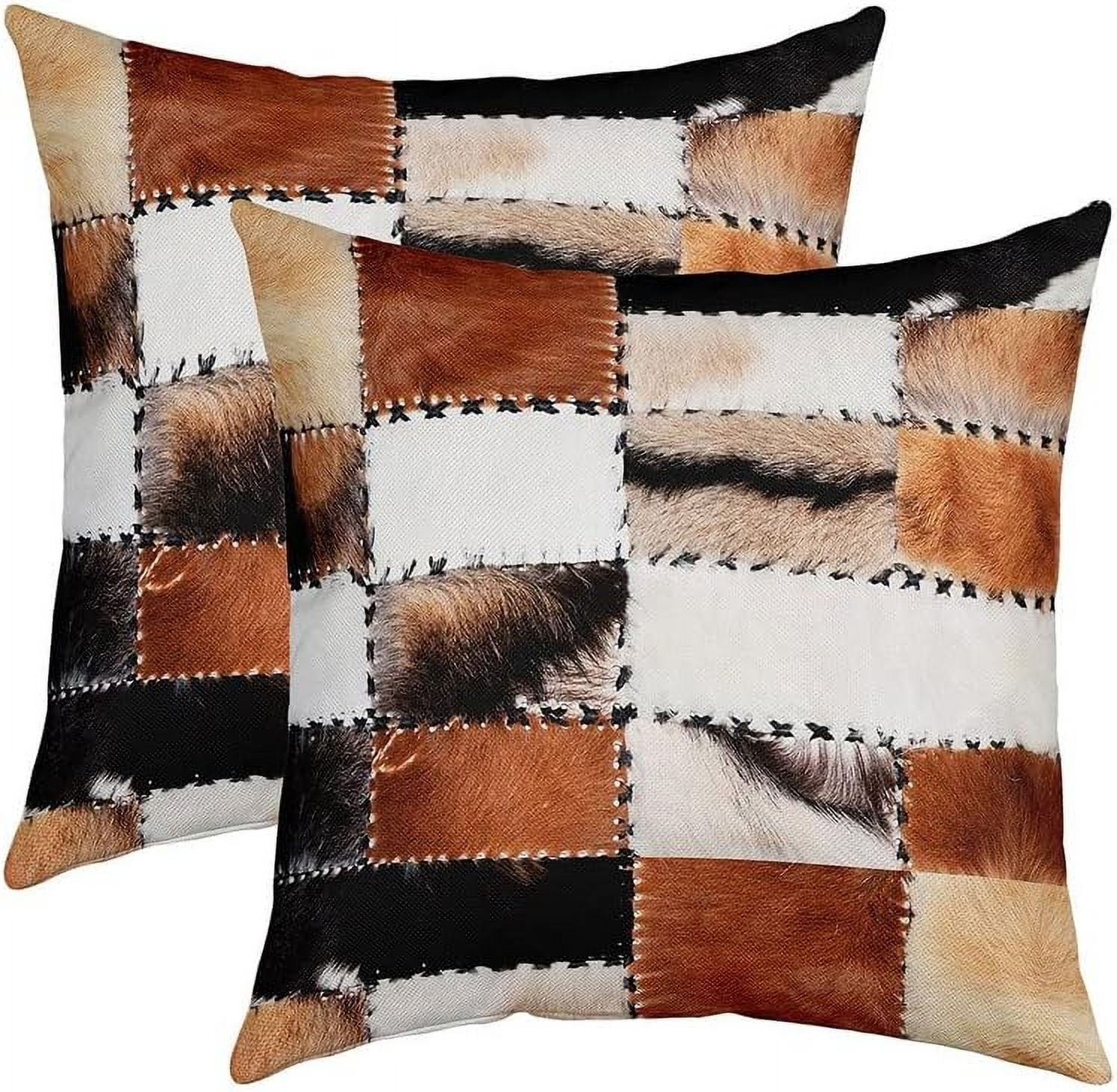 Cow Fur Throw Pillow Covers 20"x20" Set of 2 Soft Cowhide Farmhouse ...