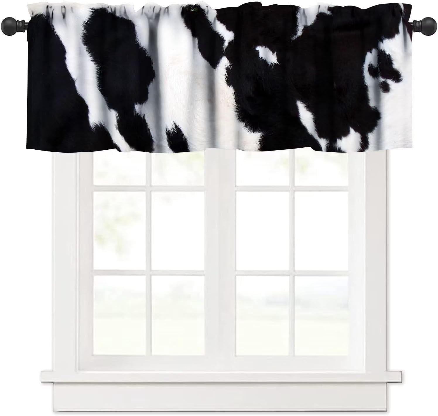 Cow Fur Valance Curtain White Black Cowhide Animal Skin Print Rod ...