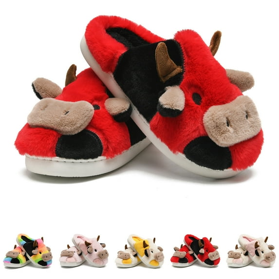 Cow Fuzzy Slip On Slippers Women's Warm Cozy Soft Lightweight Memory ...
