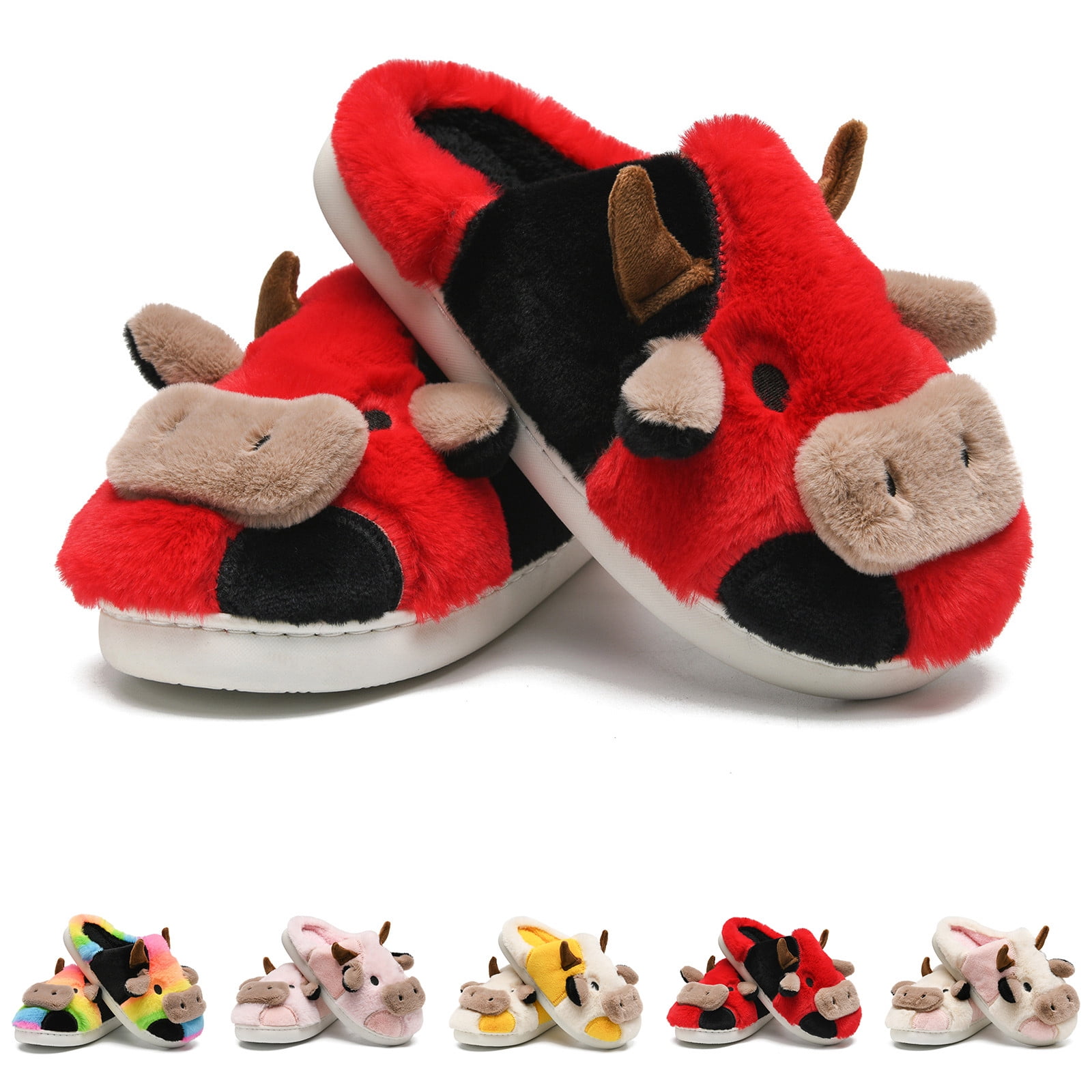 Cow Fuzzy Slip On Slippers Women's Warm Cozy Soft Lightweight Memory ...