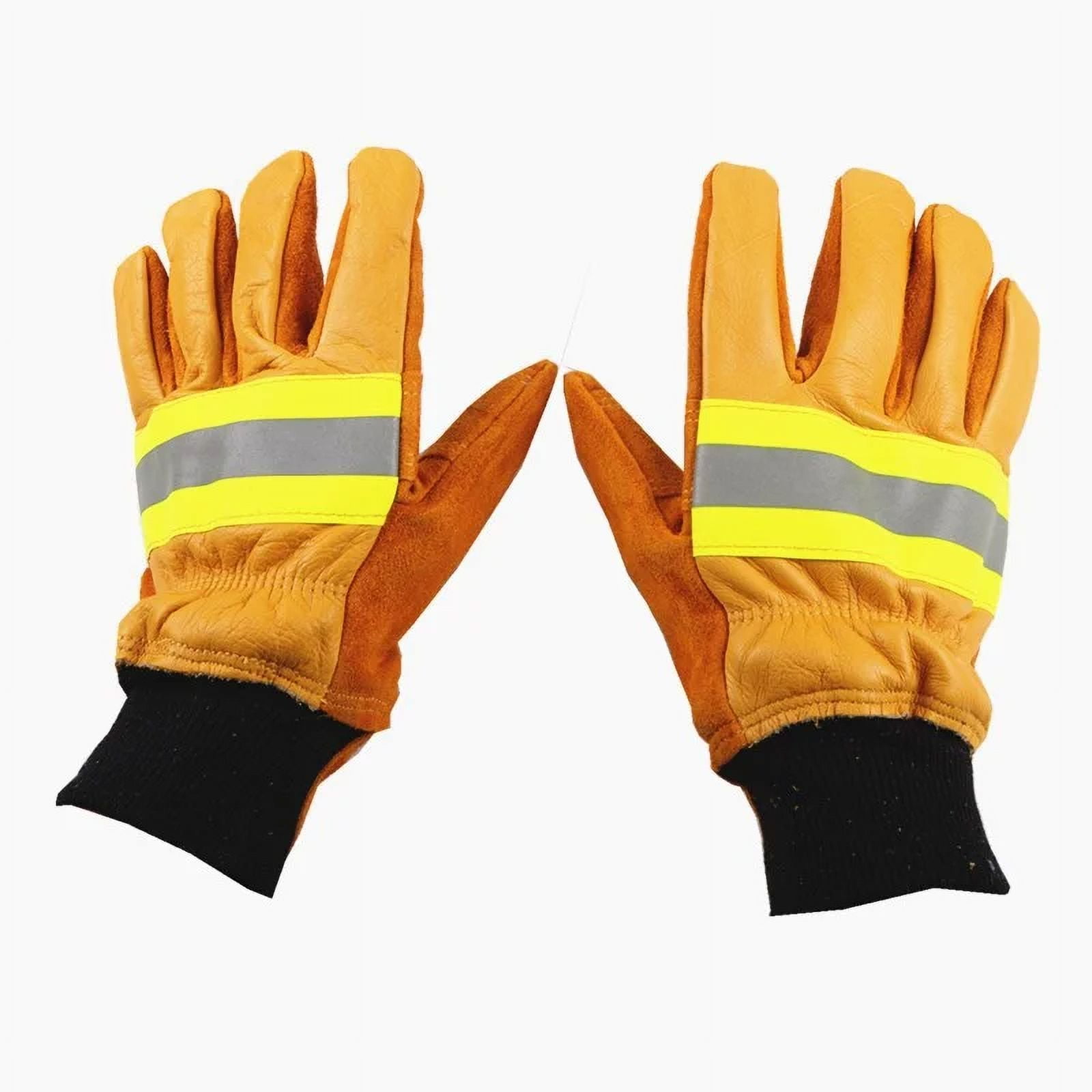 Cow Green Leather Fireman Gloves Wear-Resistance Non-Slip Thicken Fire ...