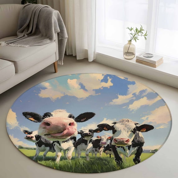 Cow Group 3' Round Rug for Bathroom Accent Bedside Corner, Retro ...