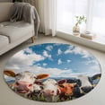 Cow Group 3FT Round Area Rugs Retro Country Cows Farm Grass Blue Sky ...