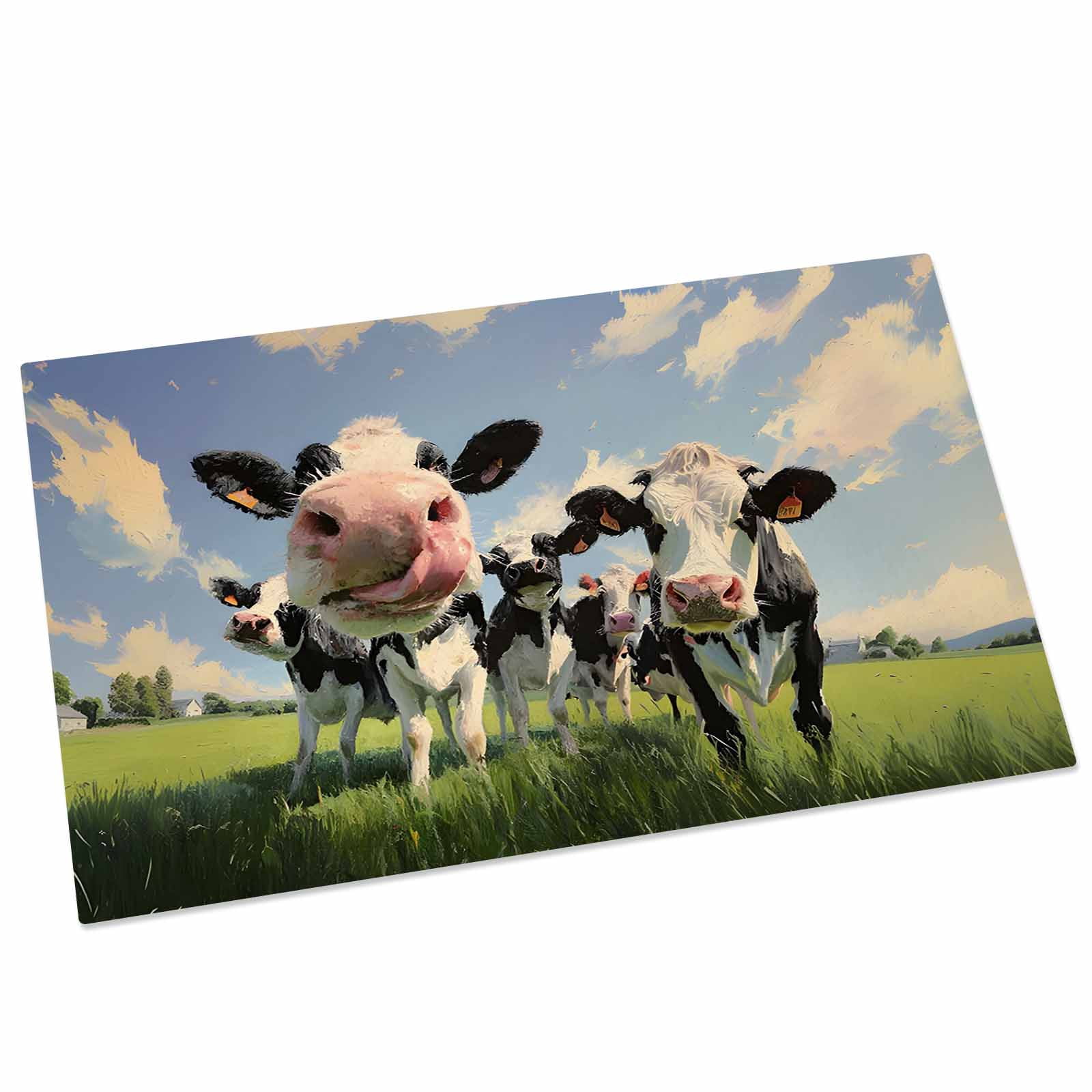 Cow Group Door Mat 18x30 Inch Retro Country Cows Grass Blue Sky ...