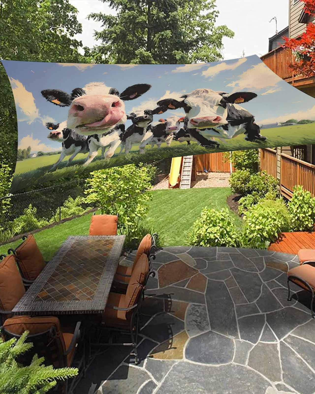 Cow Group Sun Shade Sail 14'X18' Retro Country Cows Grass Blue Sky UV ...