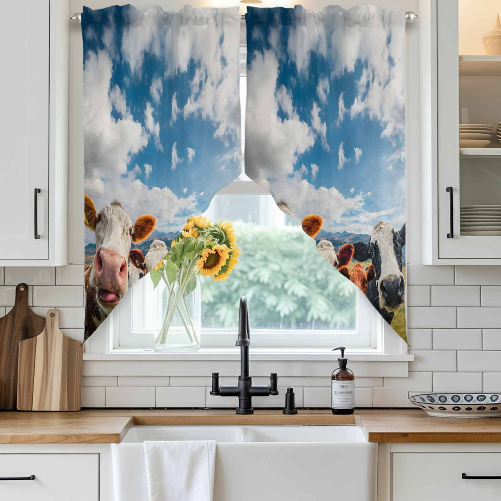 Cow Group Swag Curtain Valance for Windows, Retro Country Cows Farm ...