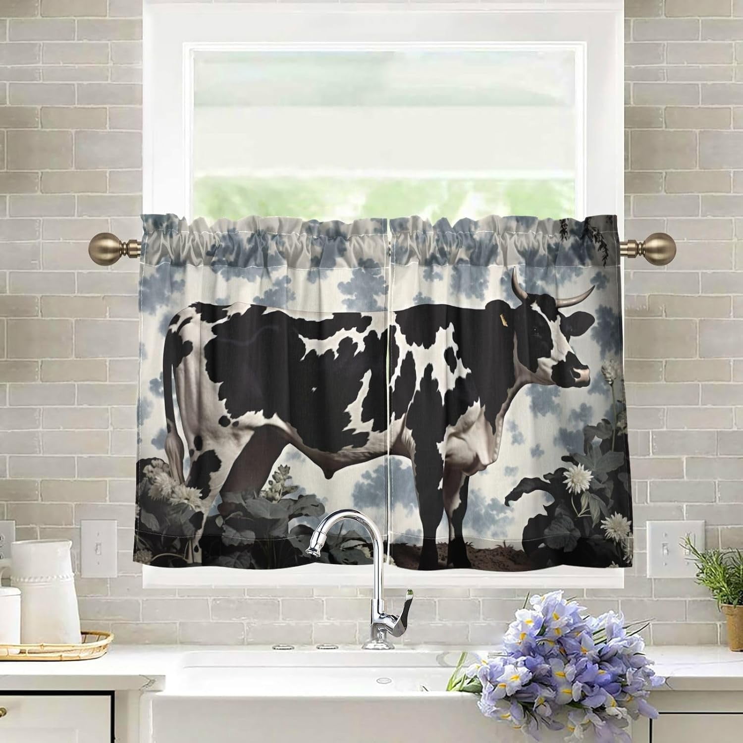 Cow Half Window Tier Curtains 36 Inch Blackout Thermal Insulating ...