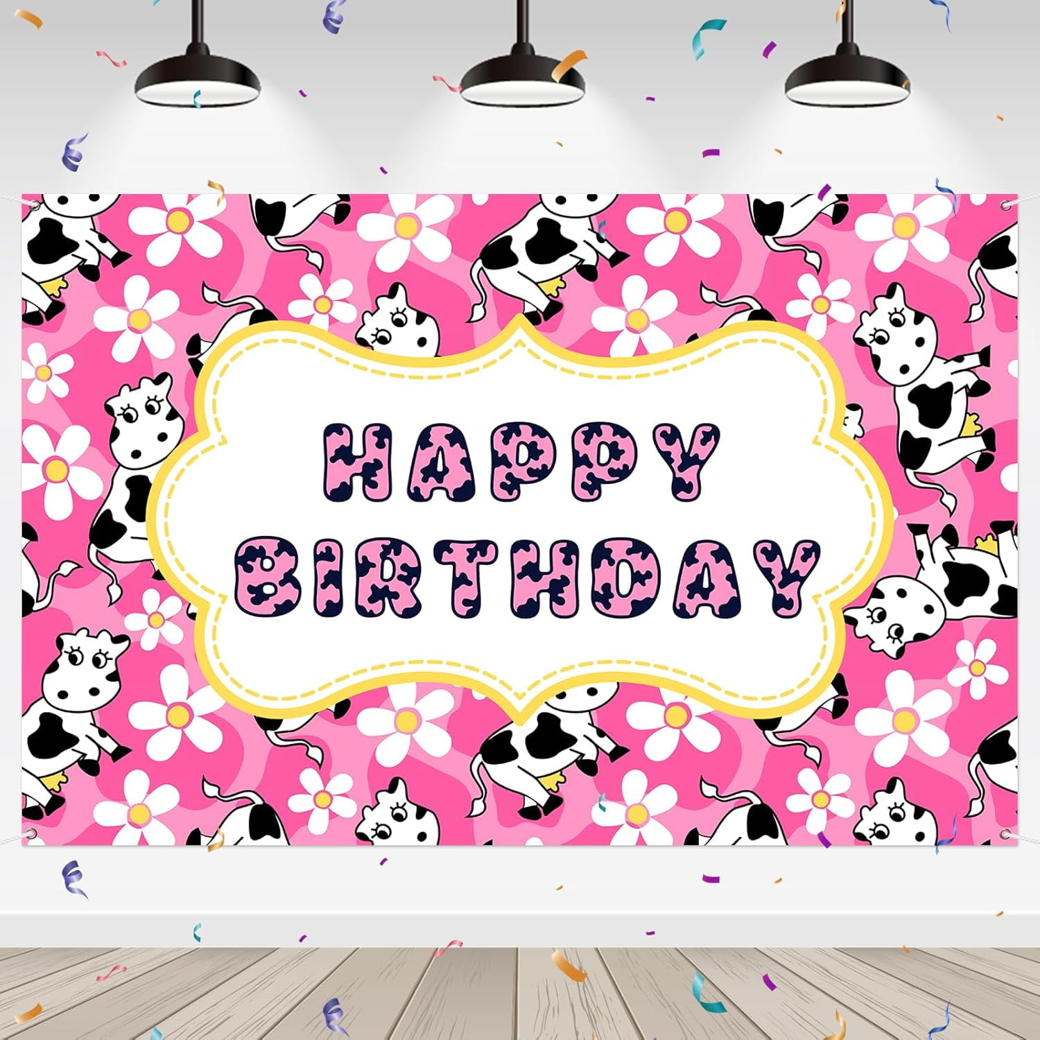 Cow Happy Birthday Backdrop Poster Gender Reveal Photography Background ...