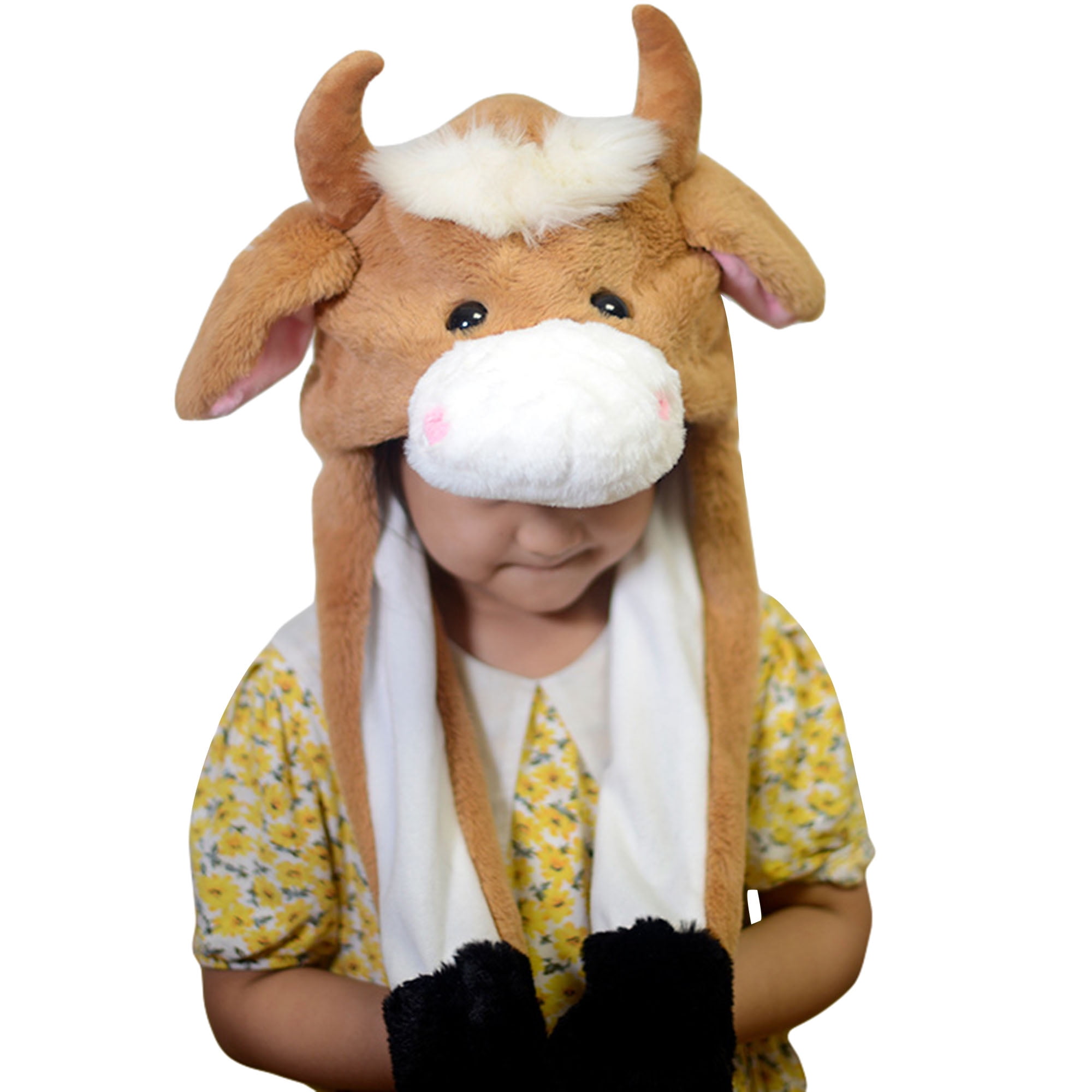 Cow Hat Plush Animal Hat Ear Moving Jumping Hats Funy Pop Up Beating ...