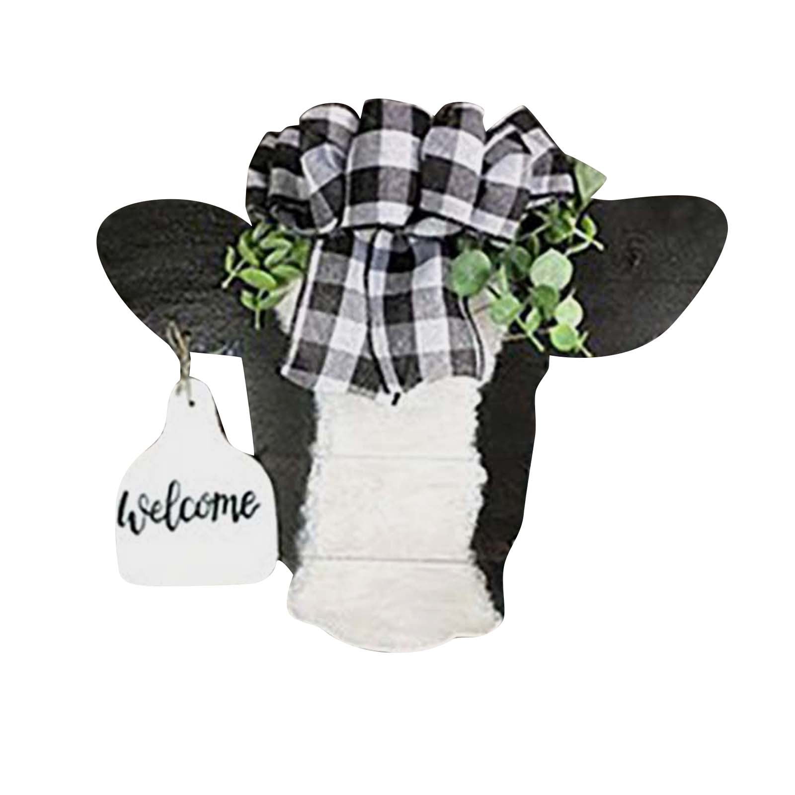 Cow Head Door Sign 11.8x11.4 Inch Cow Wreath Hanger, Wooden Welcome ...