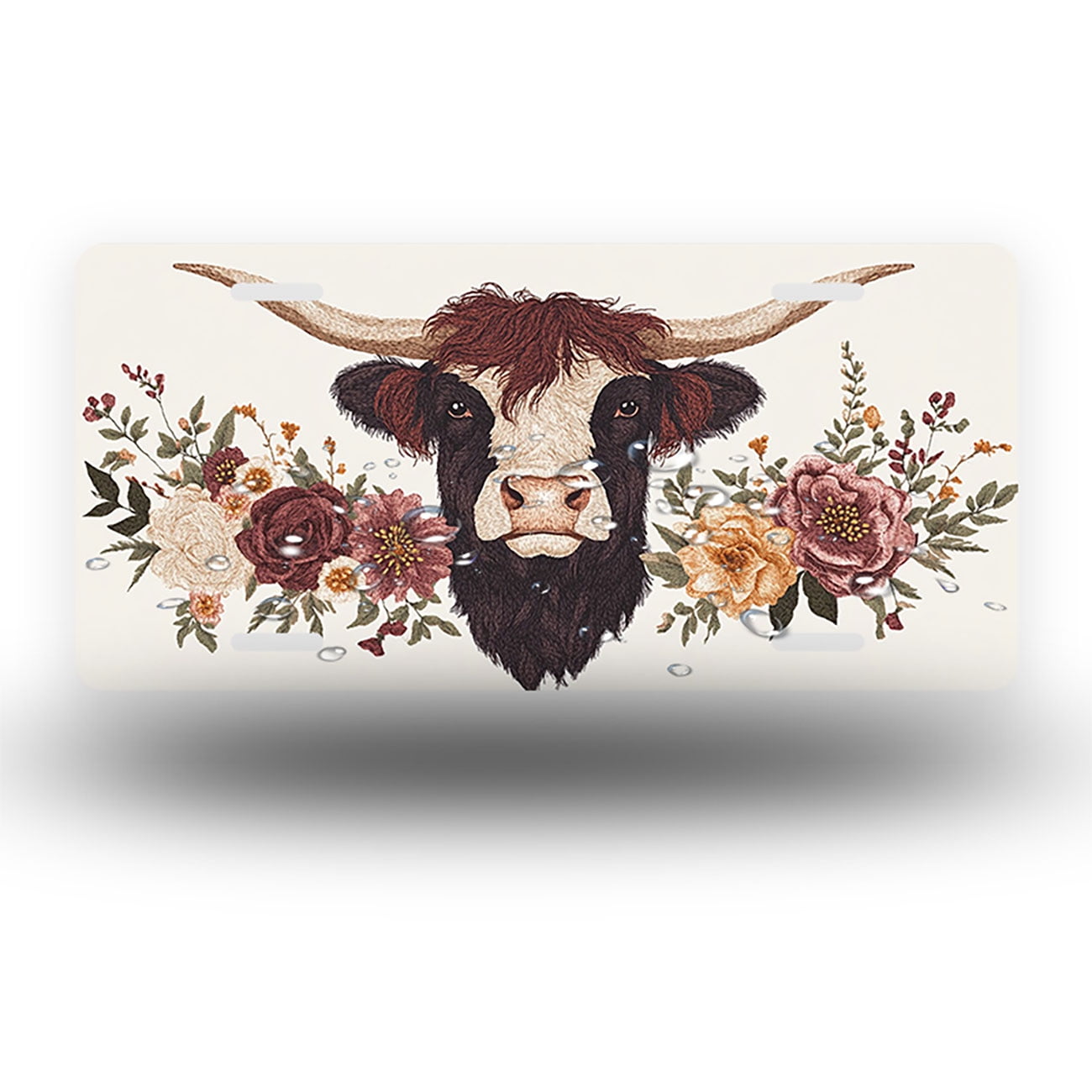 Cow Head with Floral Embroidery Design Front License Plate,Metal ...