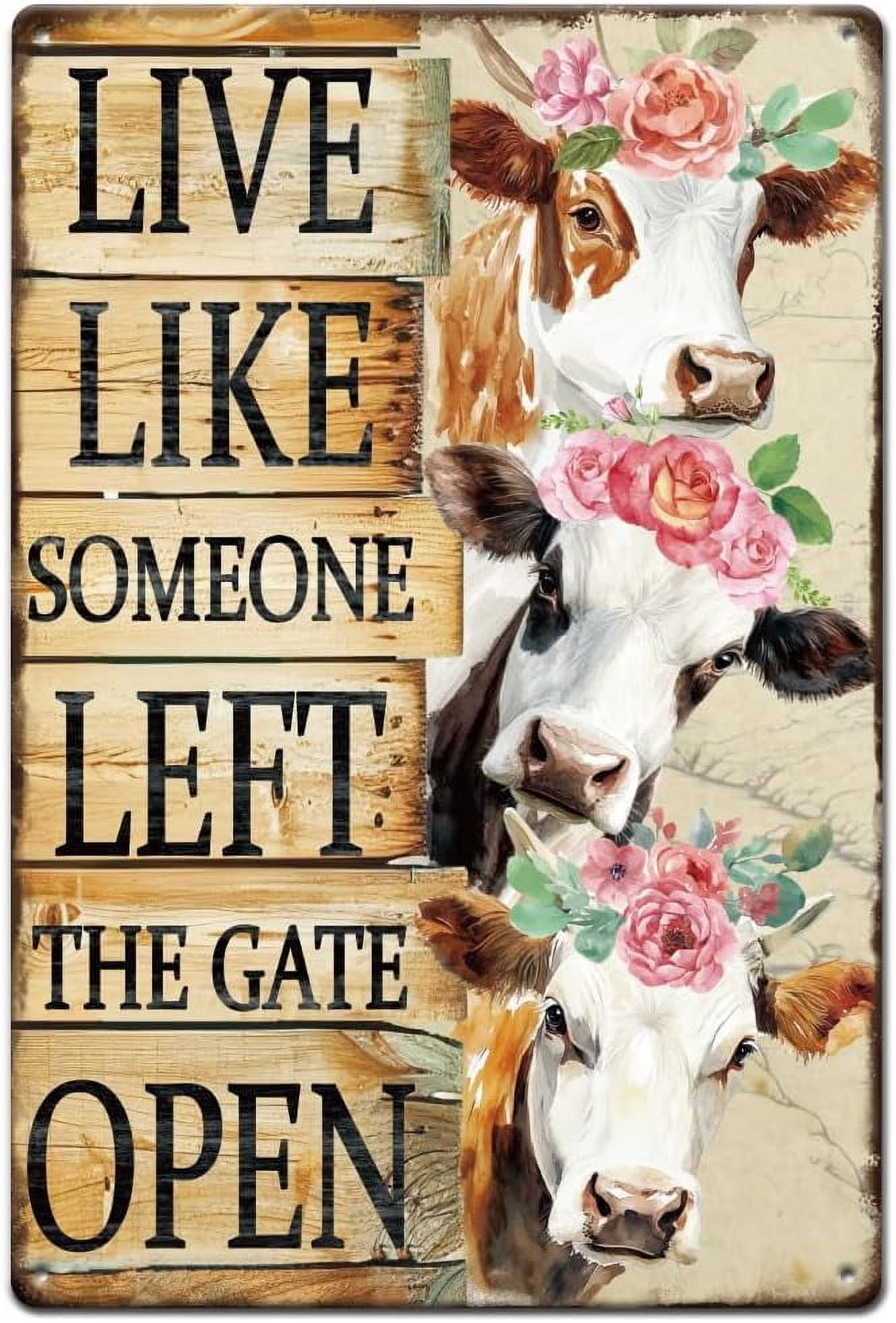 Cow Head Metal Tin Sign Cow with Flowers Tin Sign Funny Farm Tin Signs ...