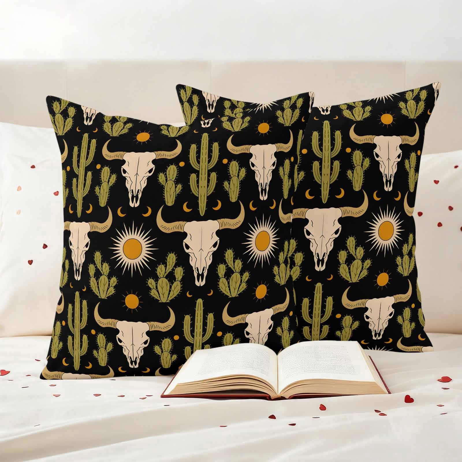 Cow Head Outdoor Throw Pillow Covers Set of 2, Cactus Sun Moon ...
