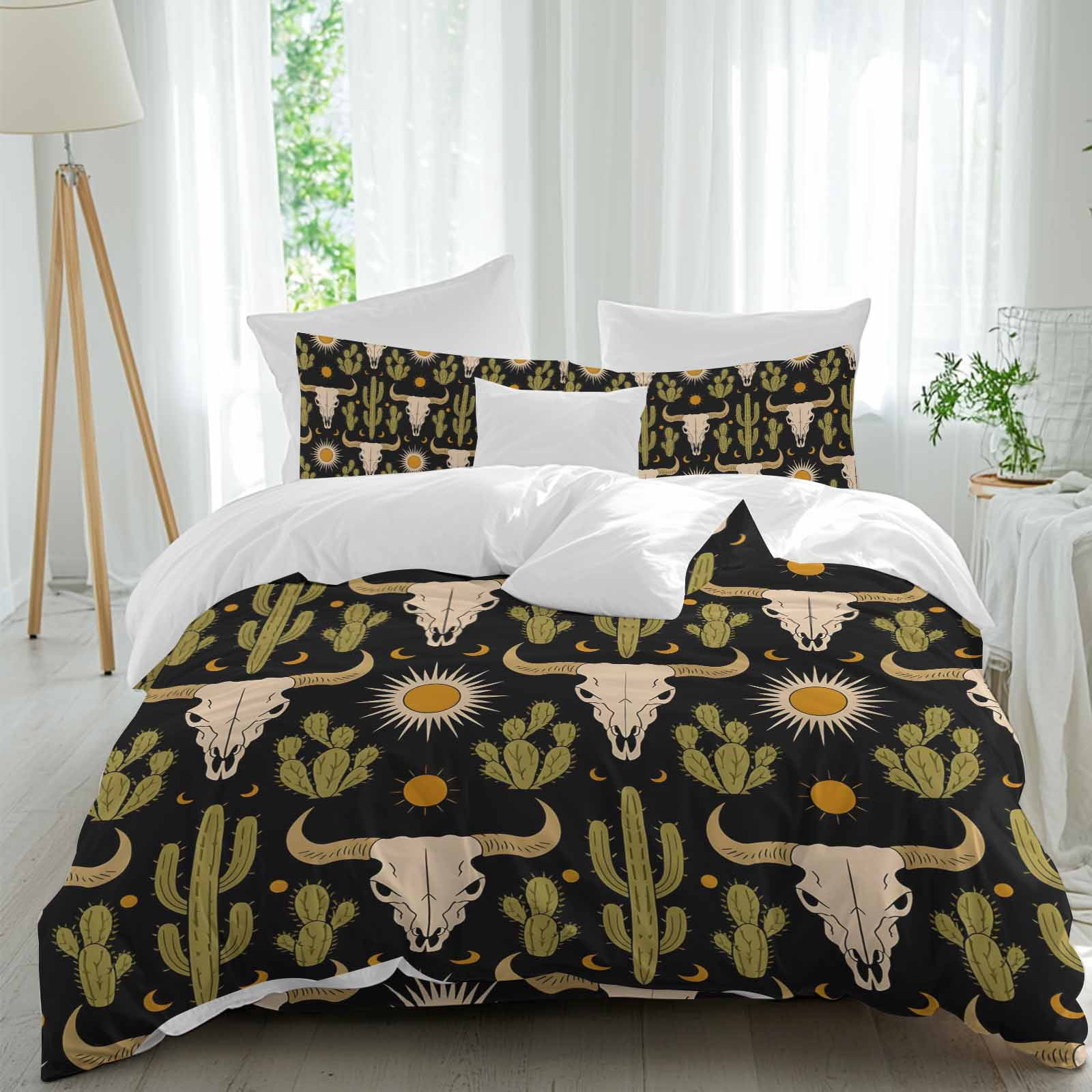Cow Head Queen Duvet Cover Set, Cactus Sun Moon 4 Piece Microfiber ...