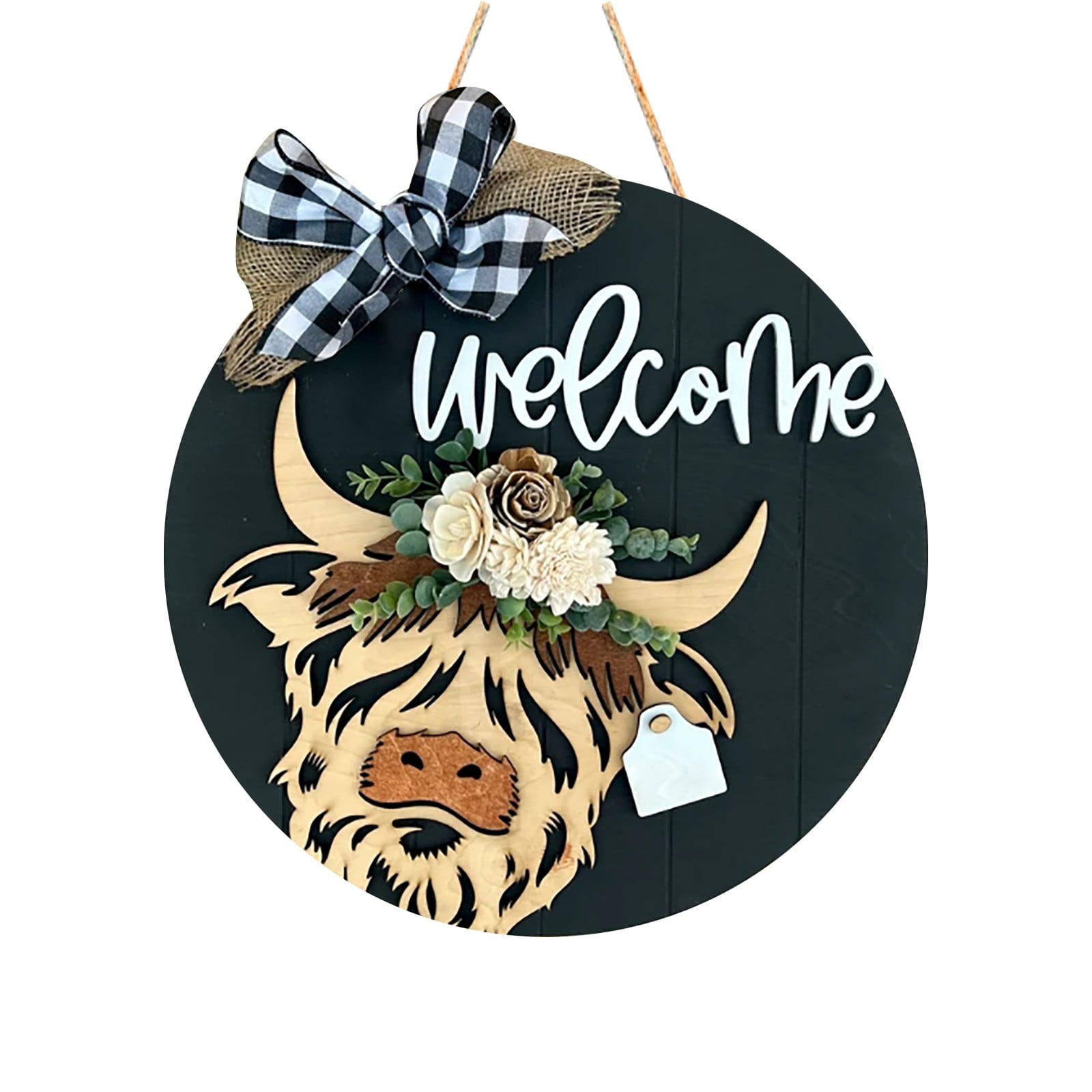 Cow Head Welcome Sign Hanging Cow Front Door Hanging Welcome Wooden ...