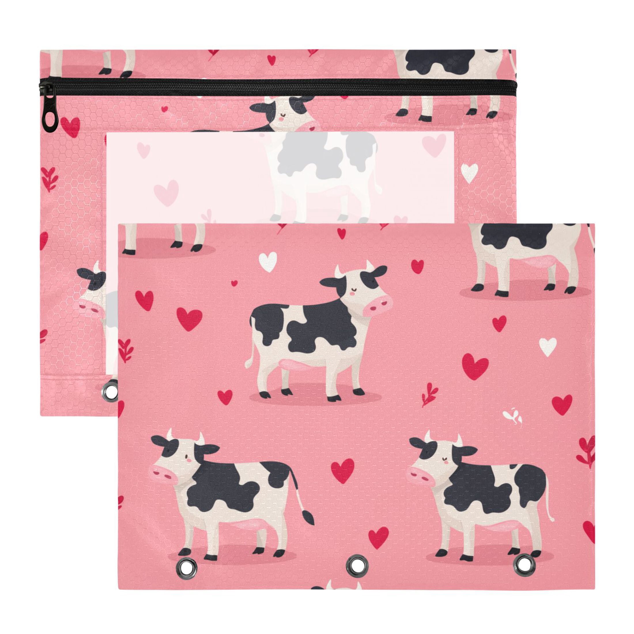 Cow Hearts on Pink Background Valentine 3-Ring Binder Pocket with ...
