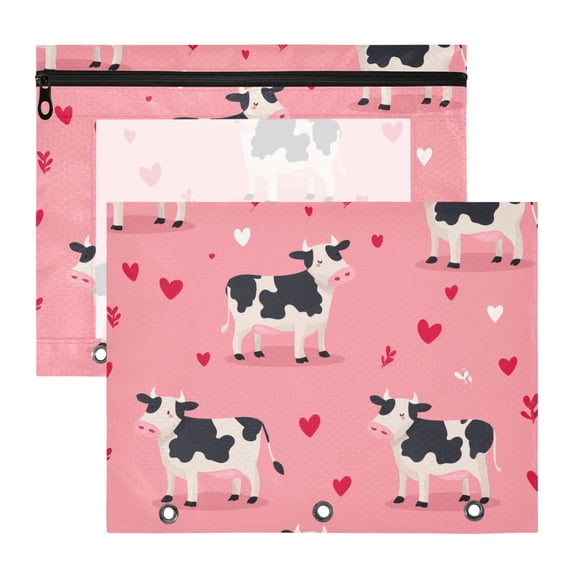 Cow Hearts on Pink Background Valentine 3-Ring Binder Pocket with ...